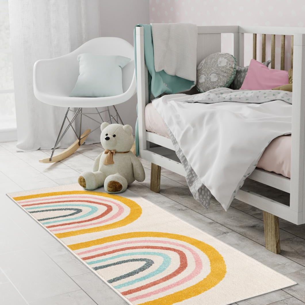 Unique Loom Rainbow Whimsy Kids Rug Ivory/Yellow 2' 2" x 6' Runner ...