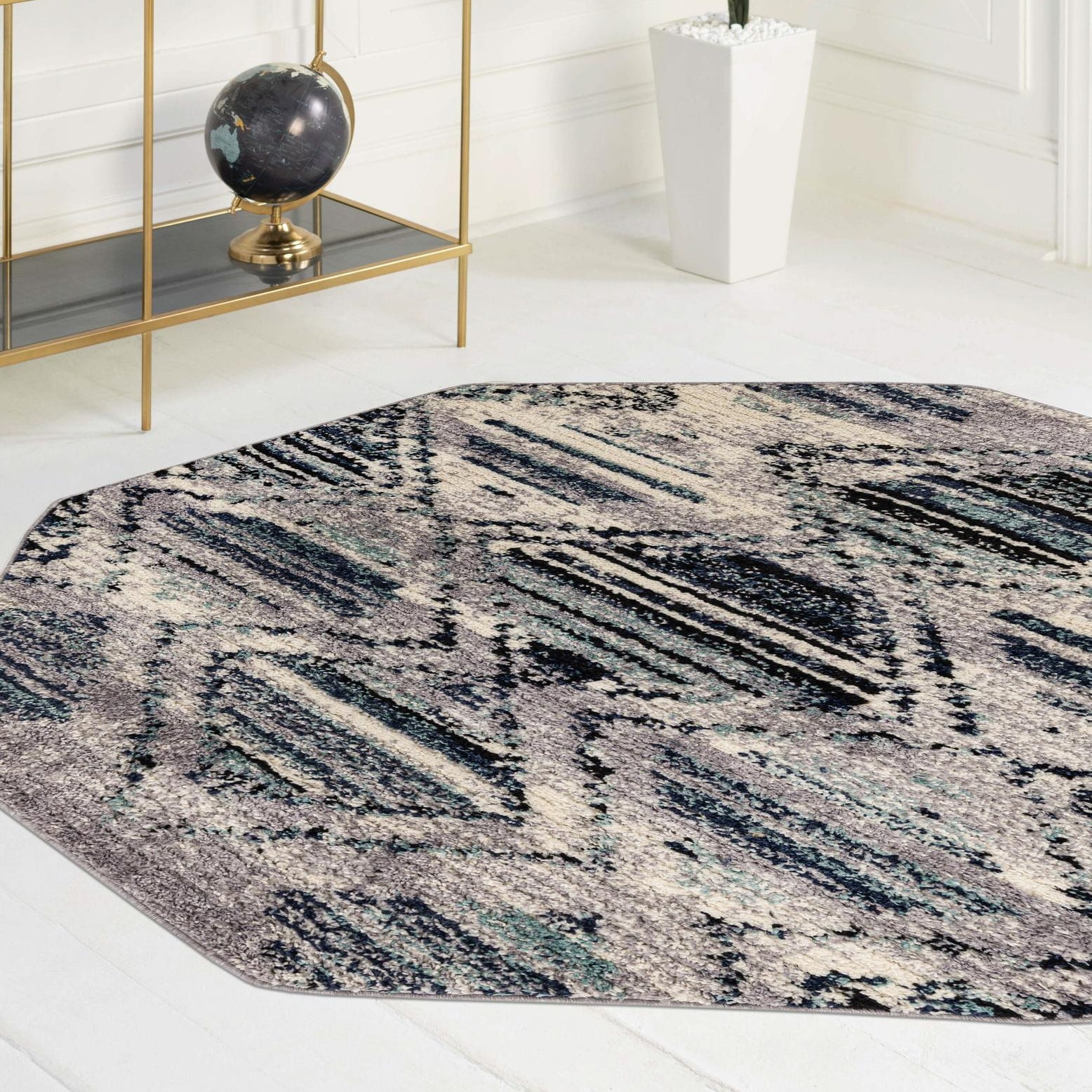 Unique Loom Tagine Collection Area Rug - Raja (5' 3" Octagon Blue Gray ...