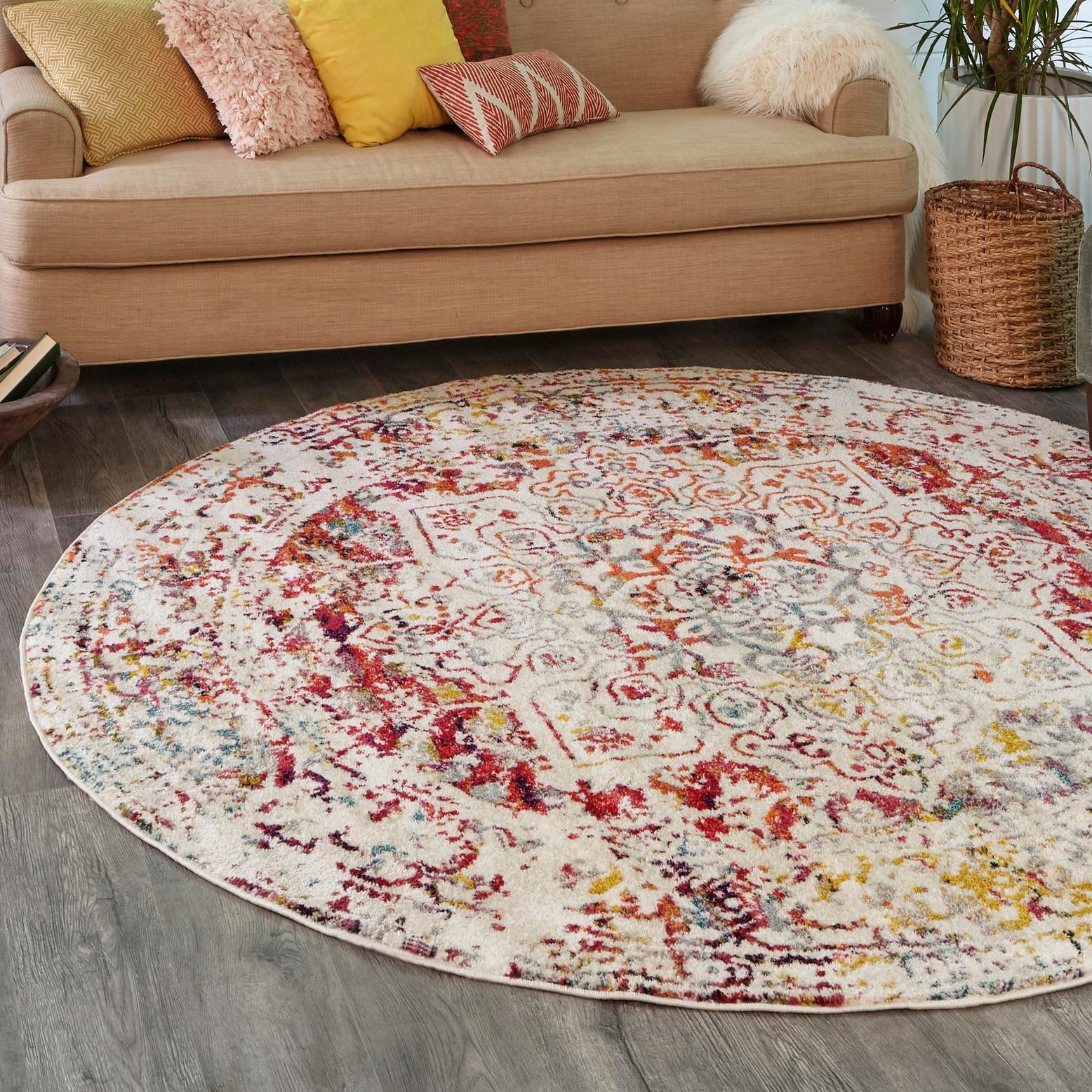 Unique Loom Medallion Richmond Rug, Light Multi/Black, 7'10" Round ...