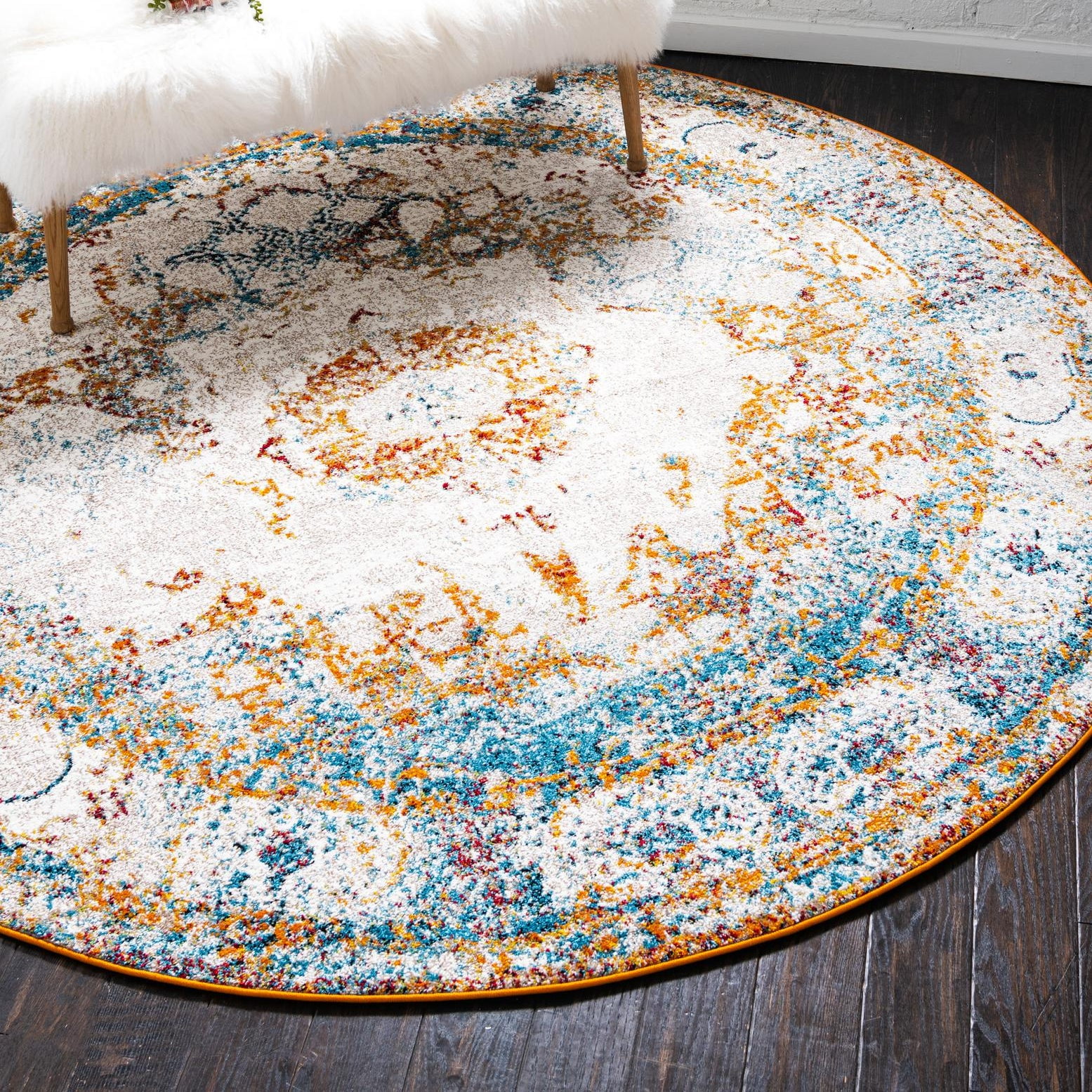 Unique Loom Rosso Collection Area Rug - Bellini (8' Round Beige/Blue ...