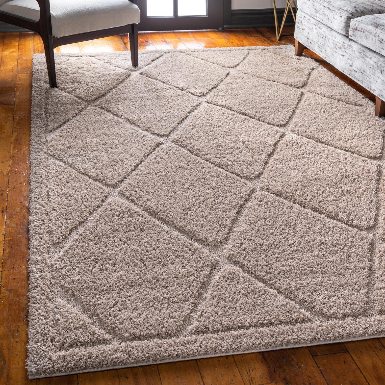 Unique Loom Trellis Shag Collection Area Rug - Ruby (5' 3" x 8' Oval ...