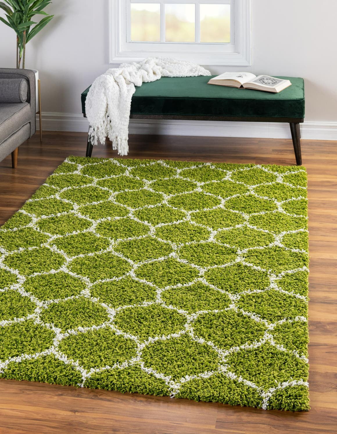 Unique Loom Ruby Trellis Shag Rug ,Rectangle,5' 3" x 8' 0" Green Modern ...