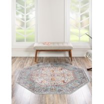 Unique Loom Kennedy Lyon Rug Black/Green 7' 11" Octagon Floral ...