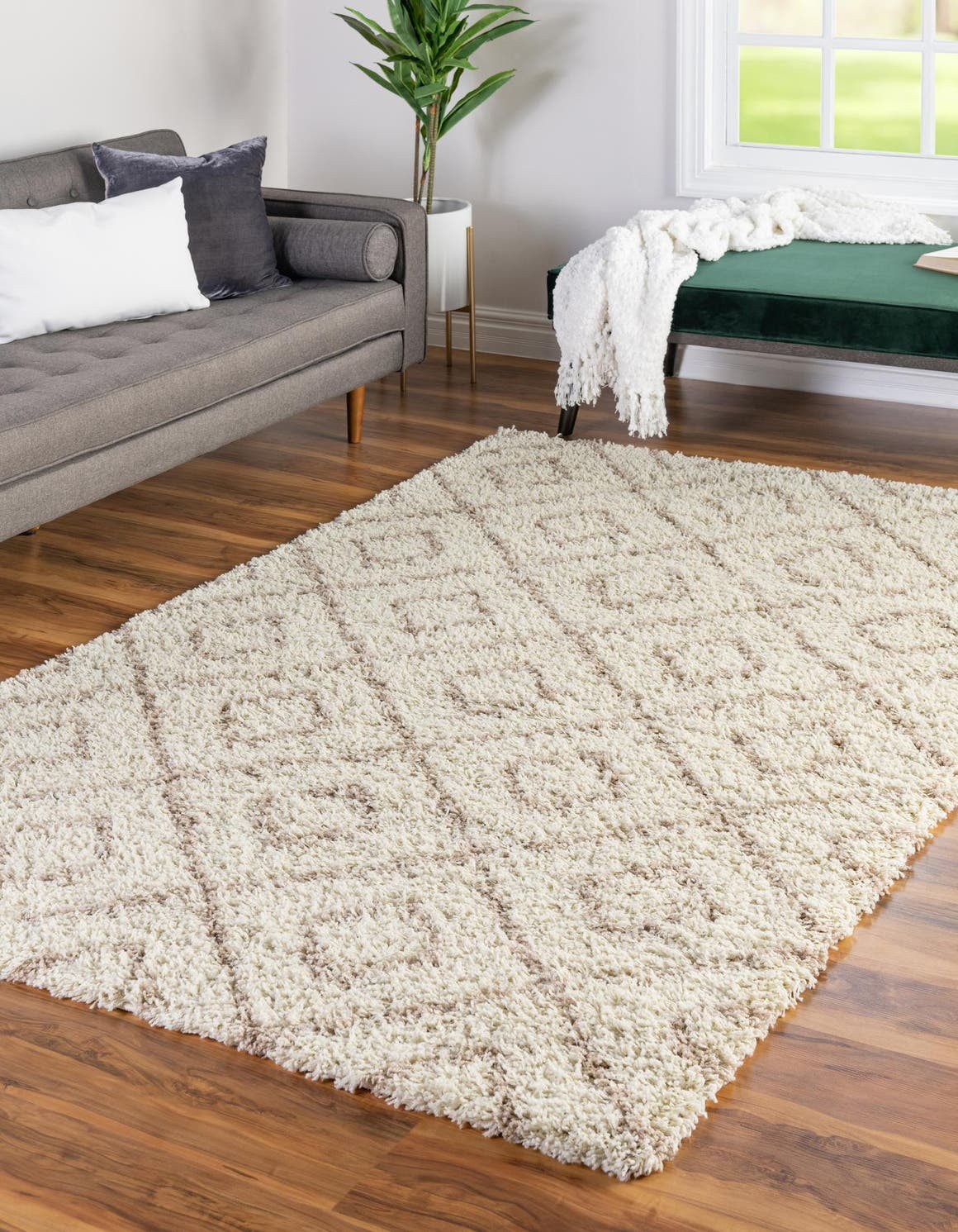 Unique Loom Ruth Trellis Shag Rug ,Rectangle,7' 10" x 10' 0" Beige ...