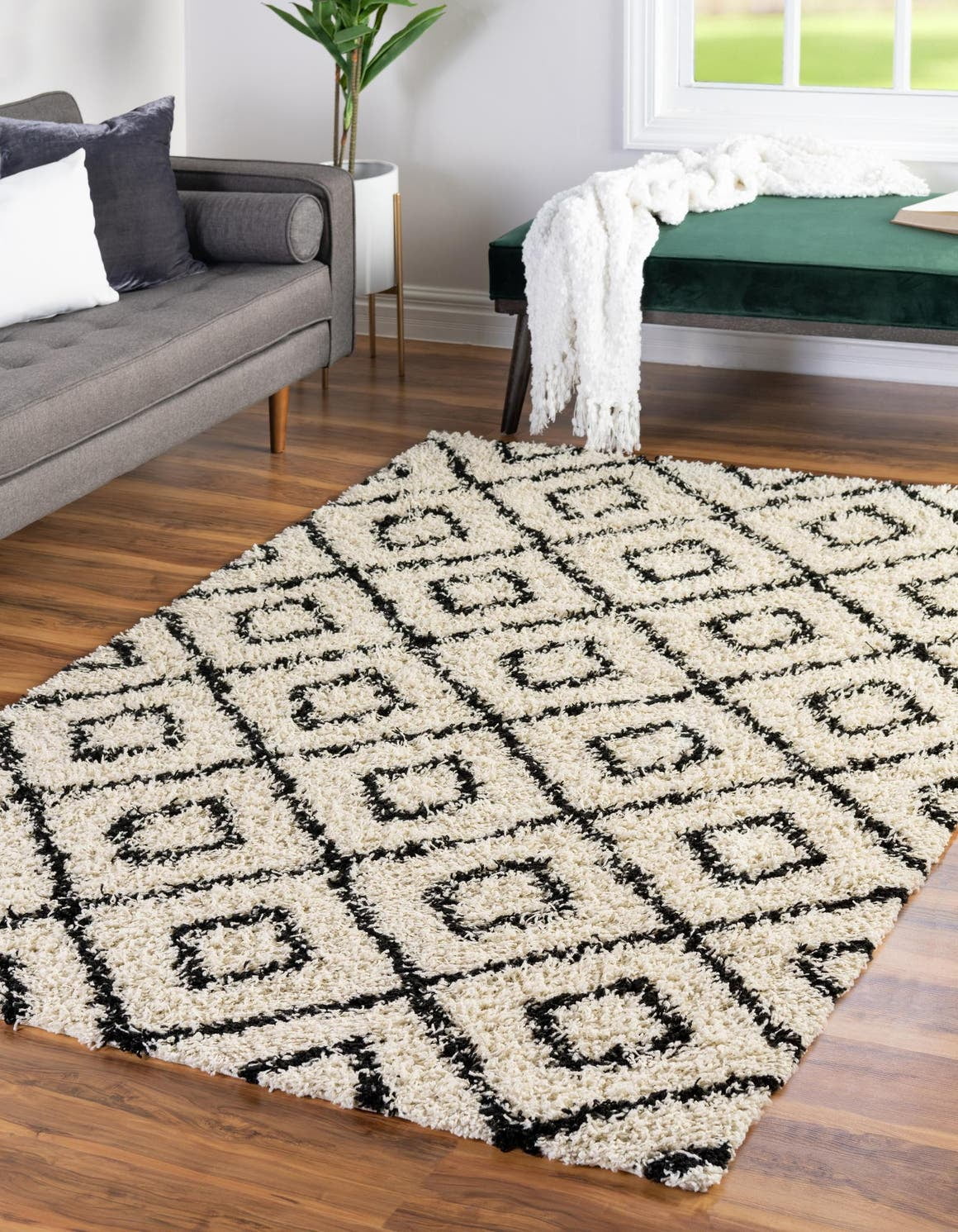 Unique Loom Ruth Trellis Shag Rug ,Rectangle,9' 0" x 12' 0" White and ...
