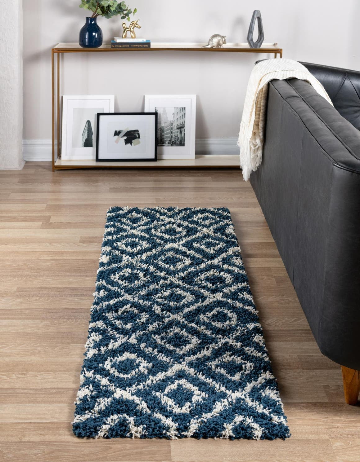Unique Loom Ruth Trellis Shag Rug ,Runner,2' 0" x 8' 0" Navy Blue ...