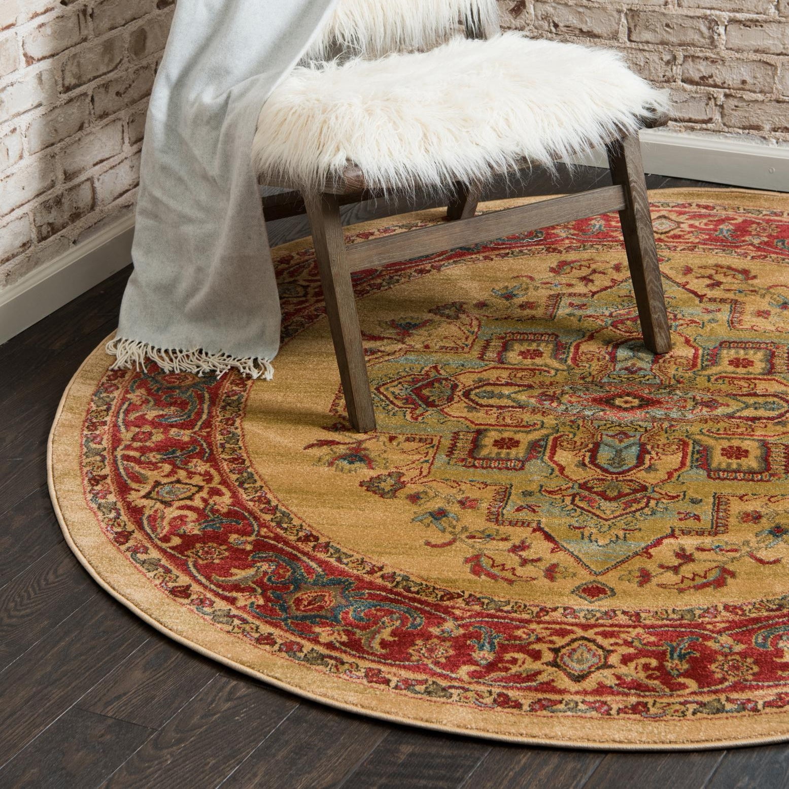 Unique Loom Sahand Collection Area Rug - Arsaces (8' Round Tan/Light ...