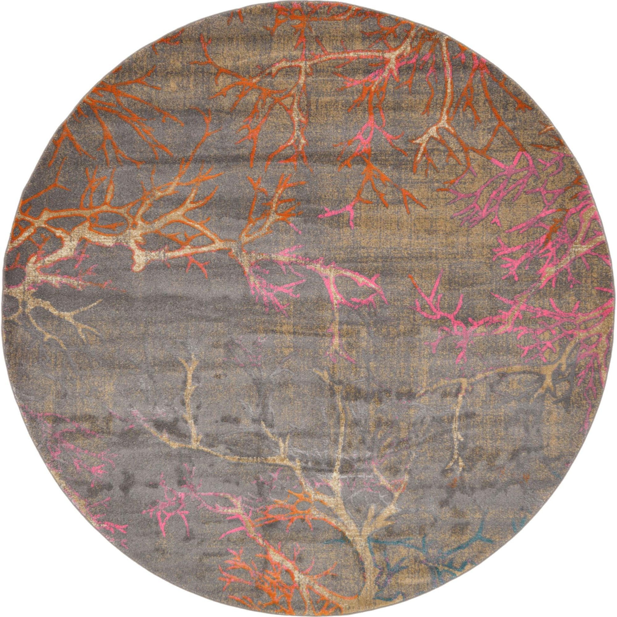 Unique Loom Sala Aurora Rug Gray/Beige 8' Round Floral / Botanical ...