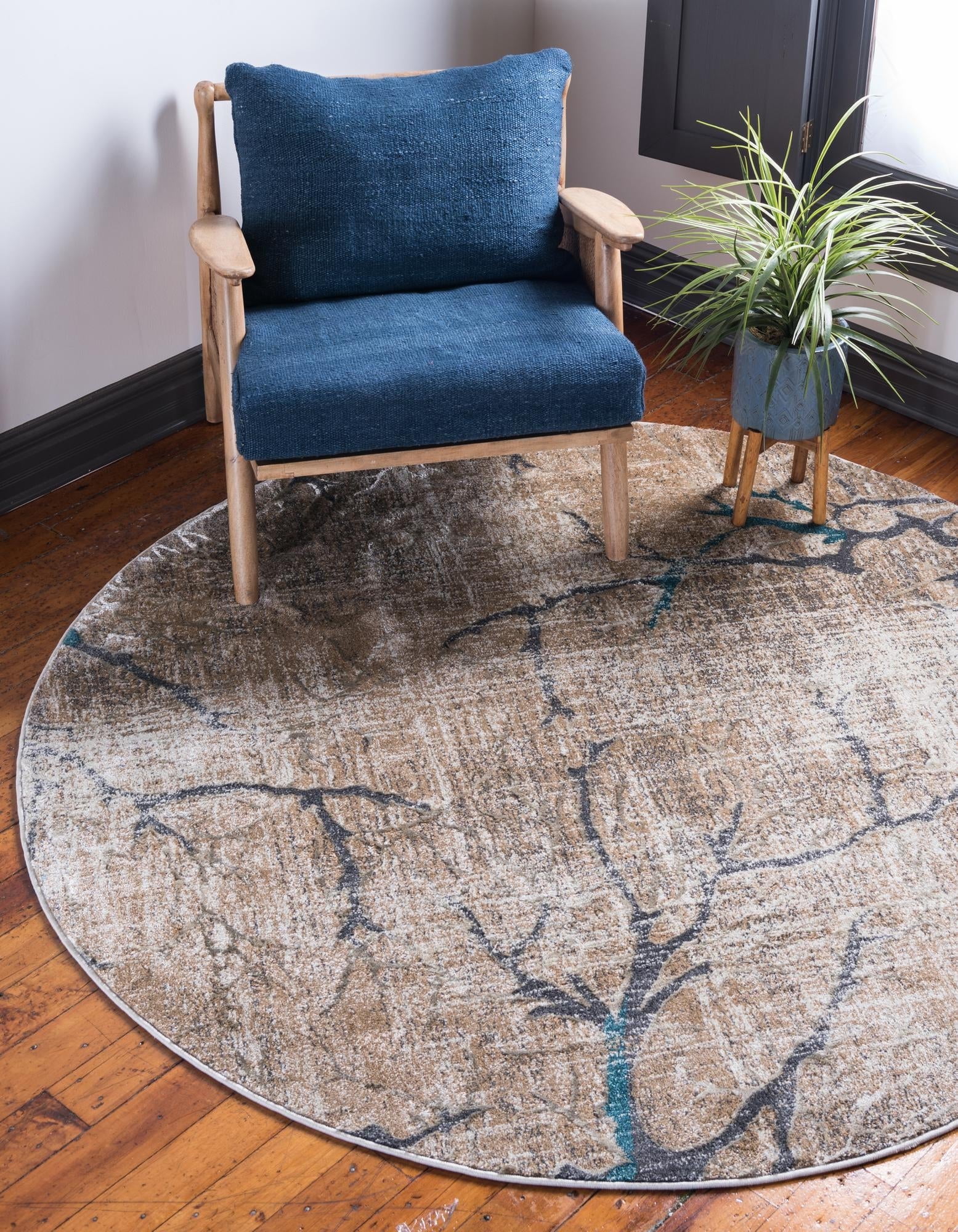Unique Loom Aurora Collection Area Rug - Sala (6' 1" Round Light Brown ...