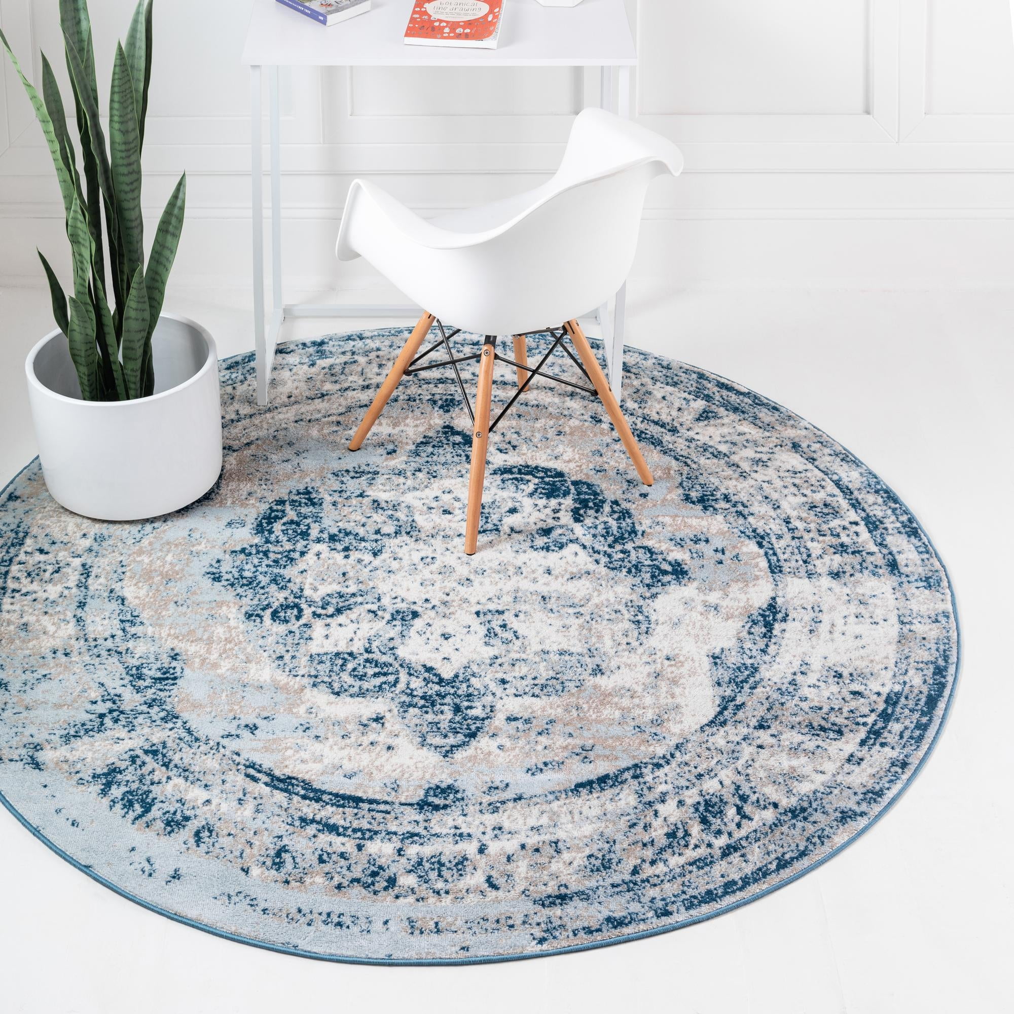 Unique Loom Salle Garnier Sofia Rug Blue/Ivory 10' Round Border Bohemian Perfect For Dining Room ...