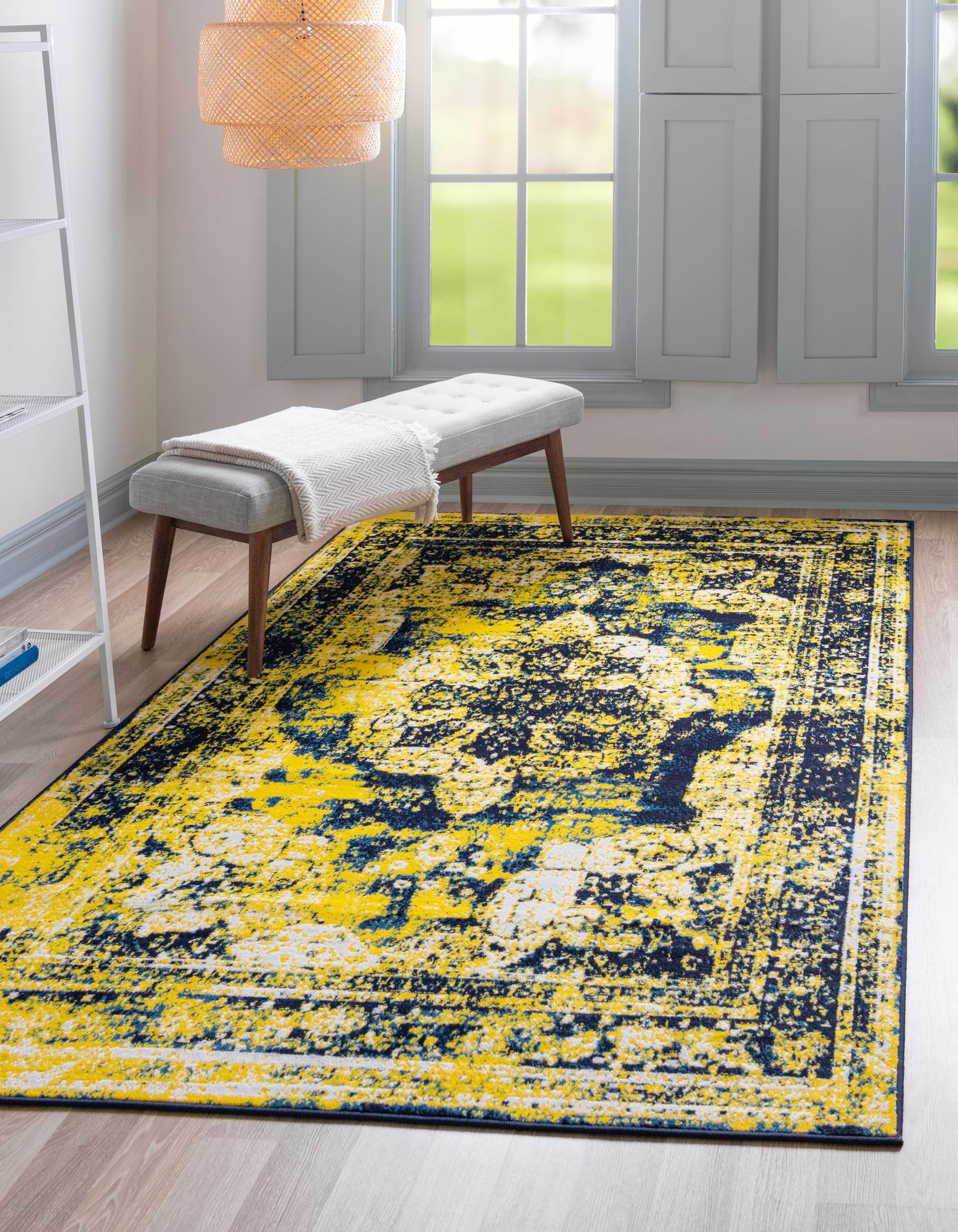 Unique Loom Salle Garnier Sofia Rug Navy Blue/Yellow 8' x 10' Rectangle ...