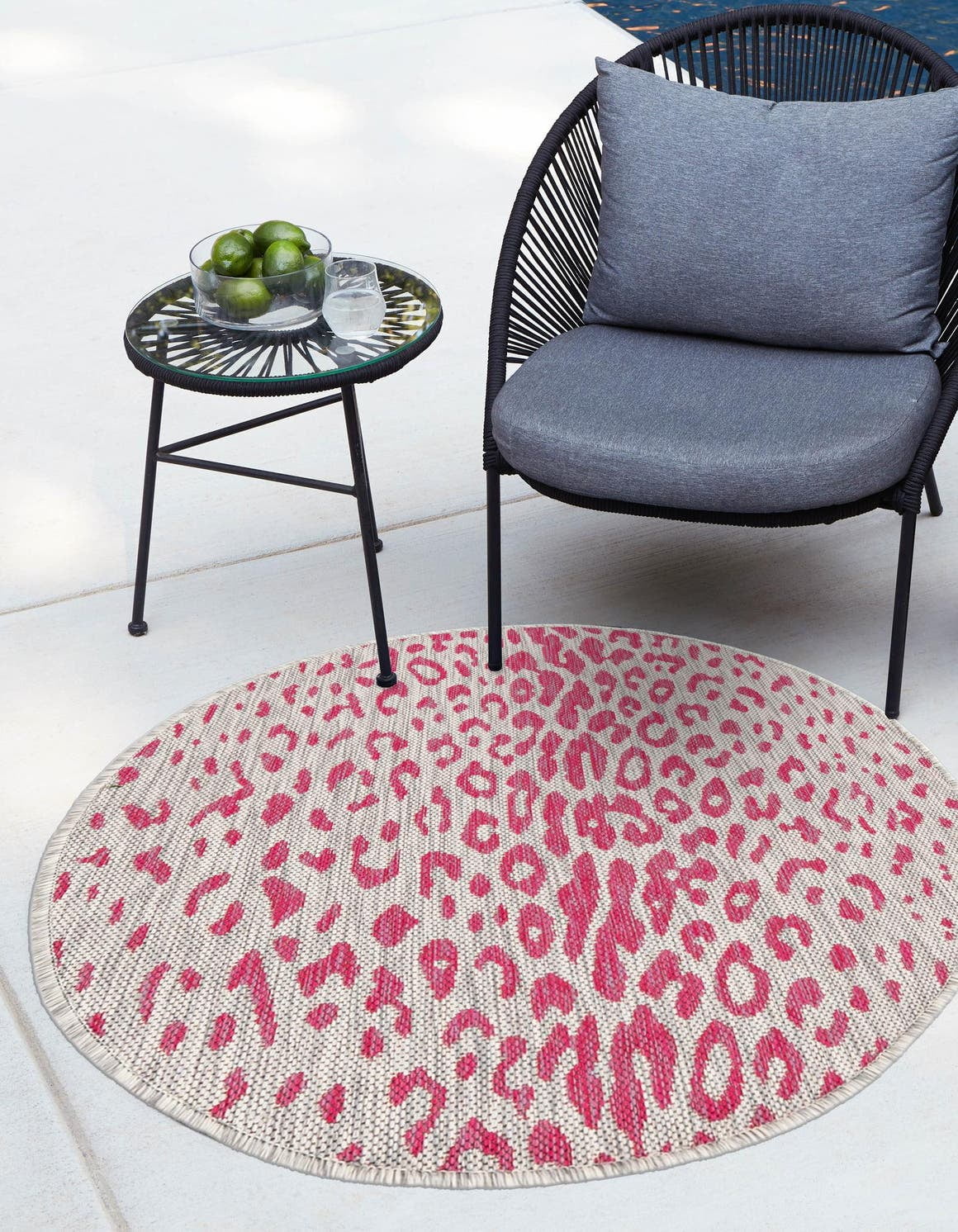 Unique Loom Samburu Indoor/Outdoor Safari Rug Pink Gray/Ivory 10' Round ...