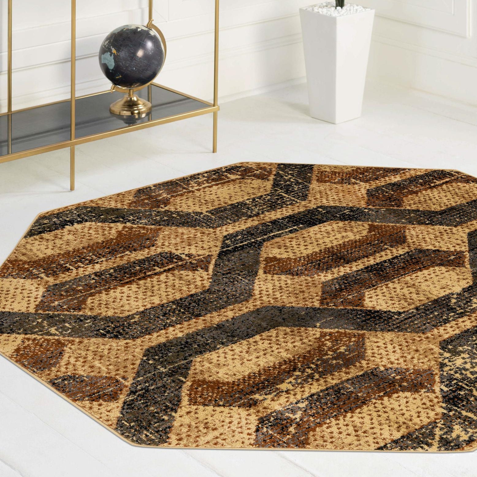 Unique Loom Saturn Collection Area Rug - Astra (5' 3" Octagon Beige ...