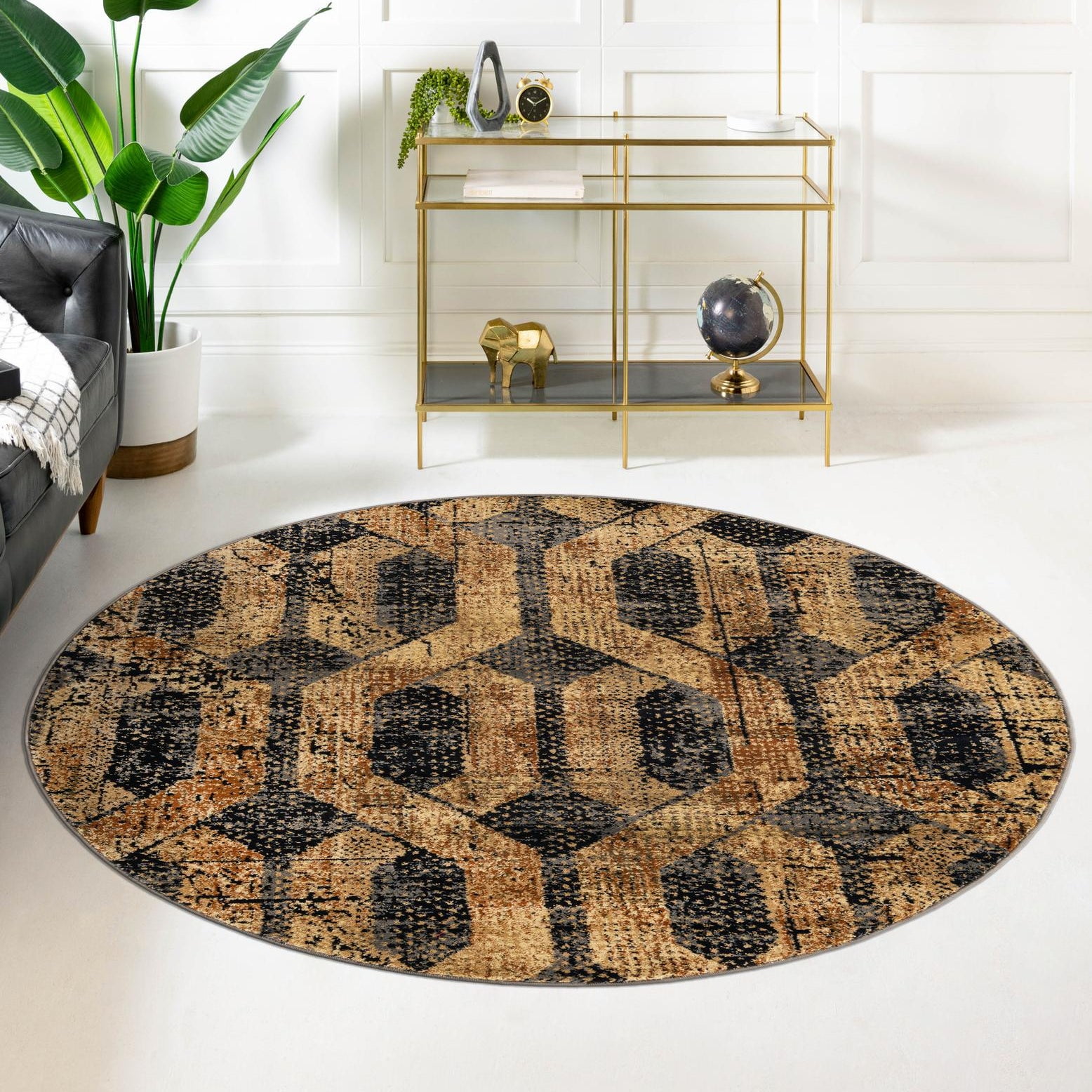 Unique Loom Saturn Collection Area Rug - Astra (5' 3" Round Black Gray ...