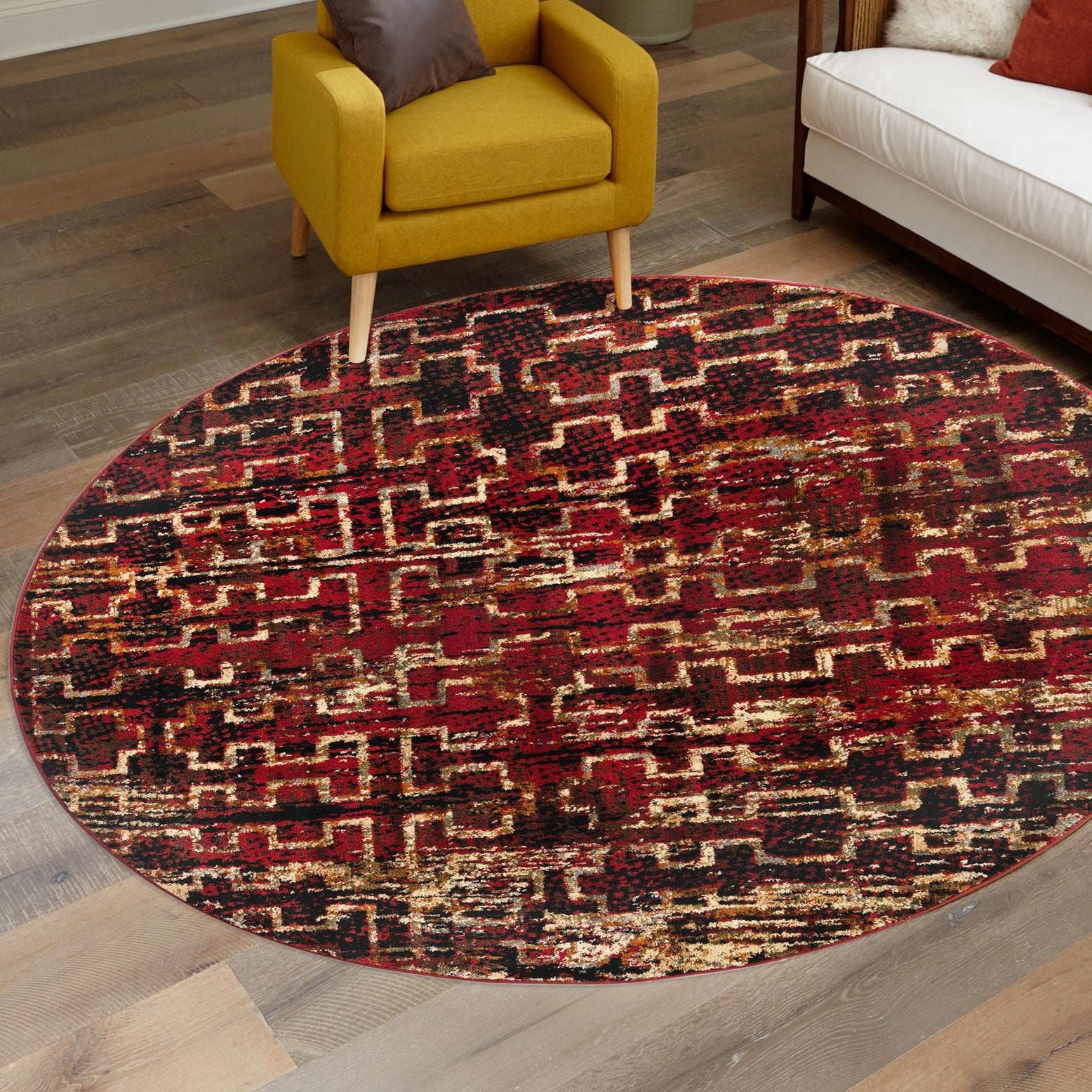 Unique Loom Saturn Collection Area Rug - Aura (5' 3" Round Burgundy ...