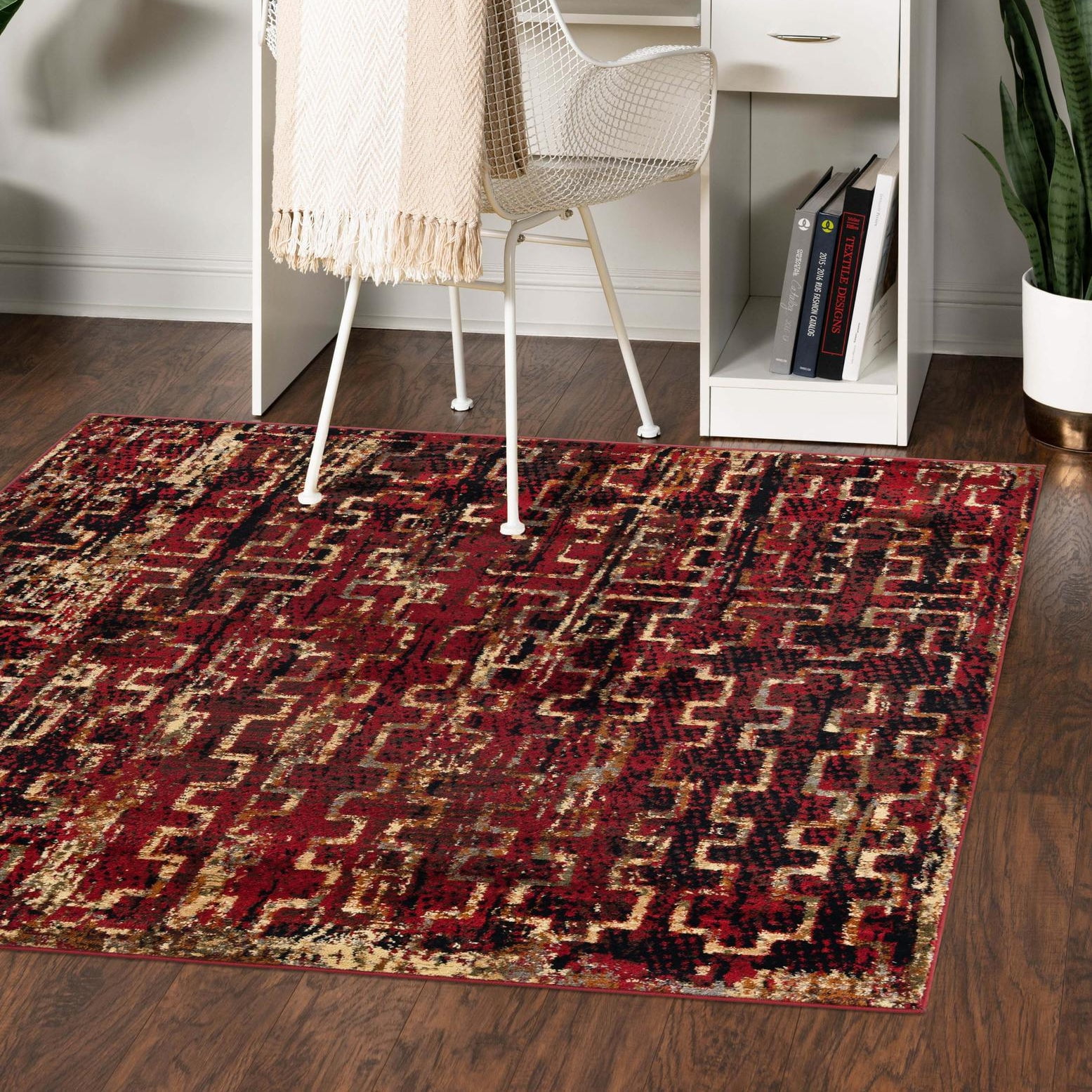 Unique Loom Saturn Collection Area Rug - Aura (7' 10" Square Burgundy ...