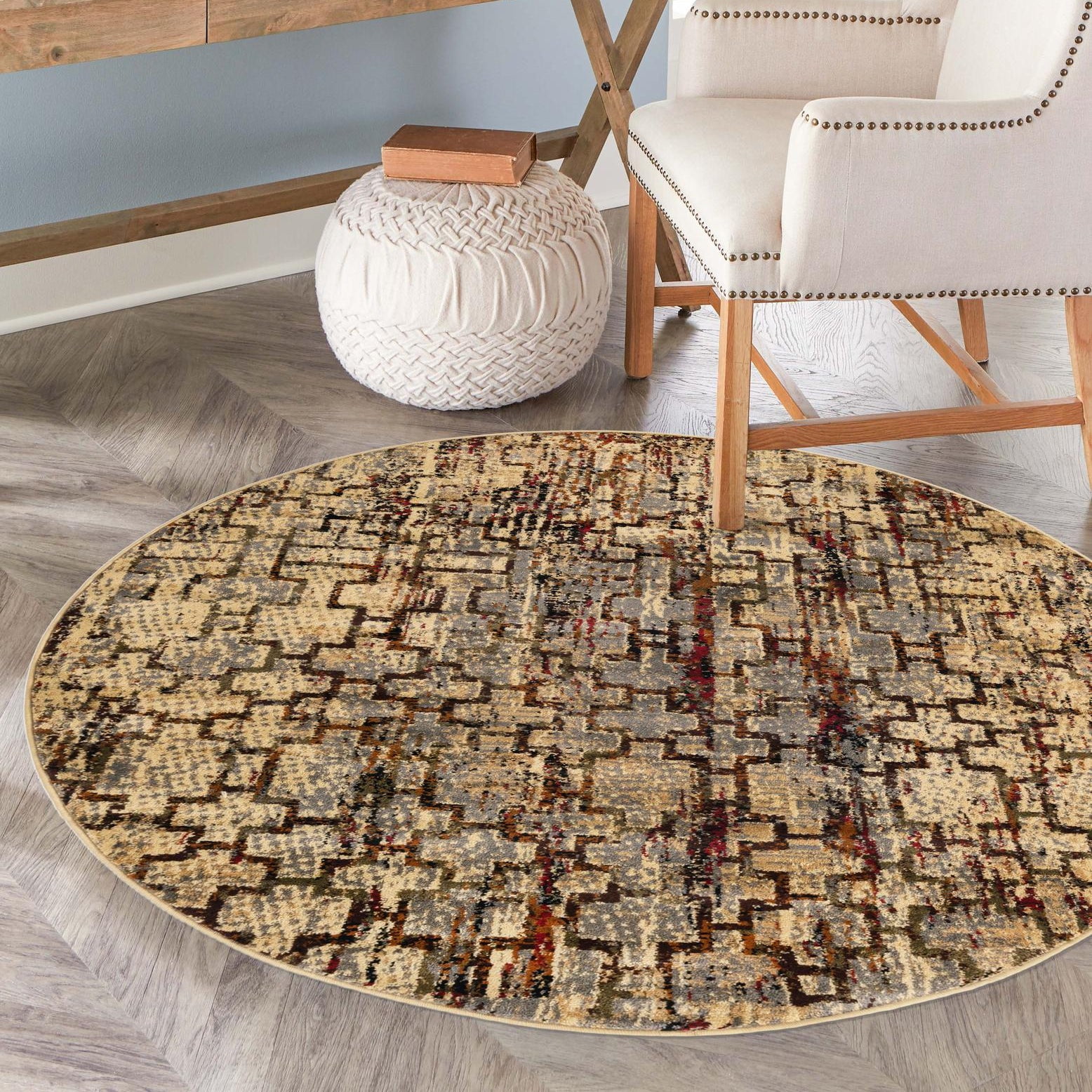 Unique Loom Saturn Collection Area Rug - Aura (7' Round Beige Cream ...