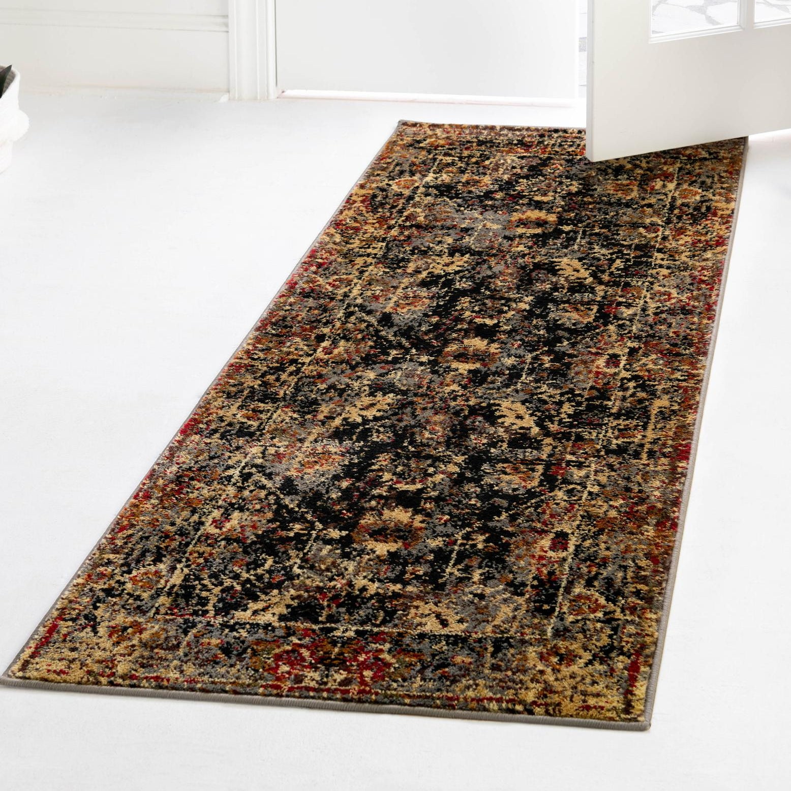 Unique Loom Saturn Collection Area Rug - Ion (2' 2" x 9' Runner Black ...