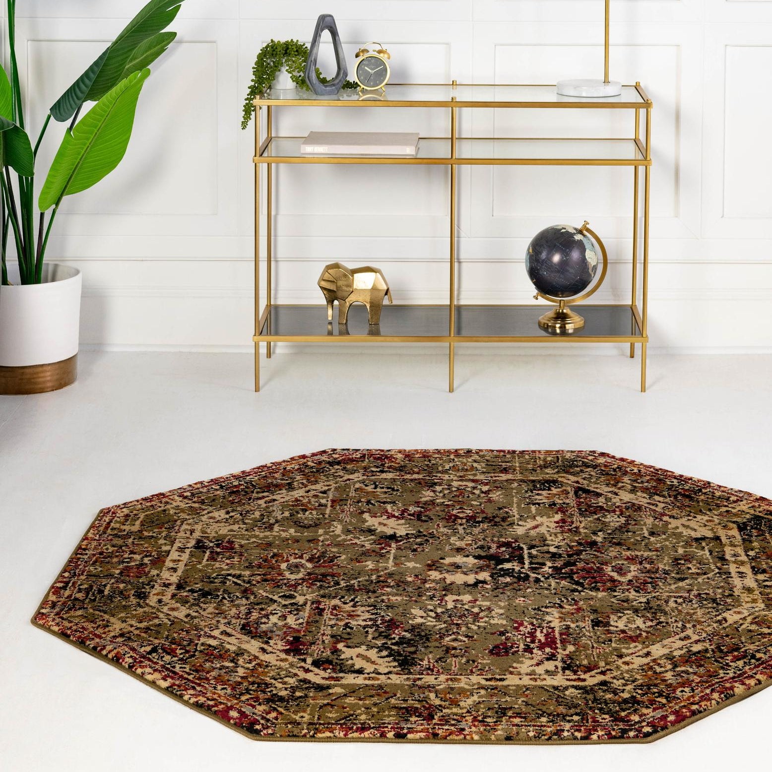 Unique Loom Saturn Collection Area Rug - Ion (3' 3" Octagon Green/Beige ...