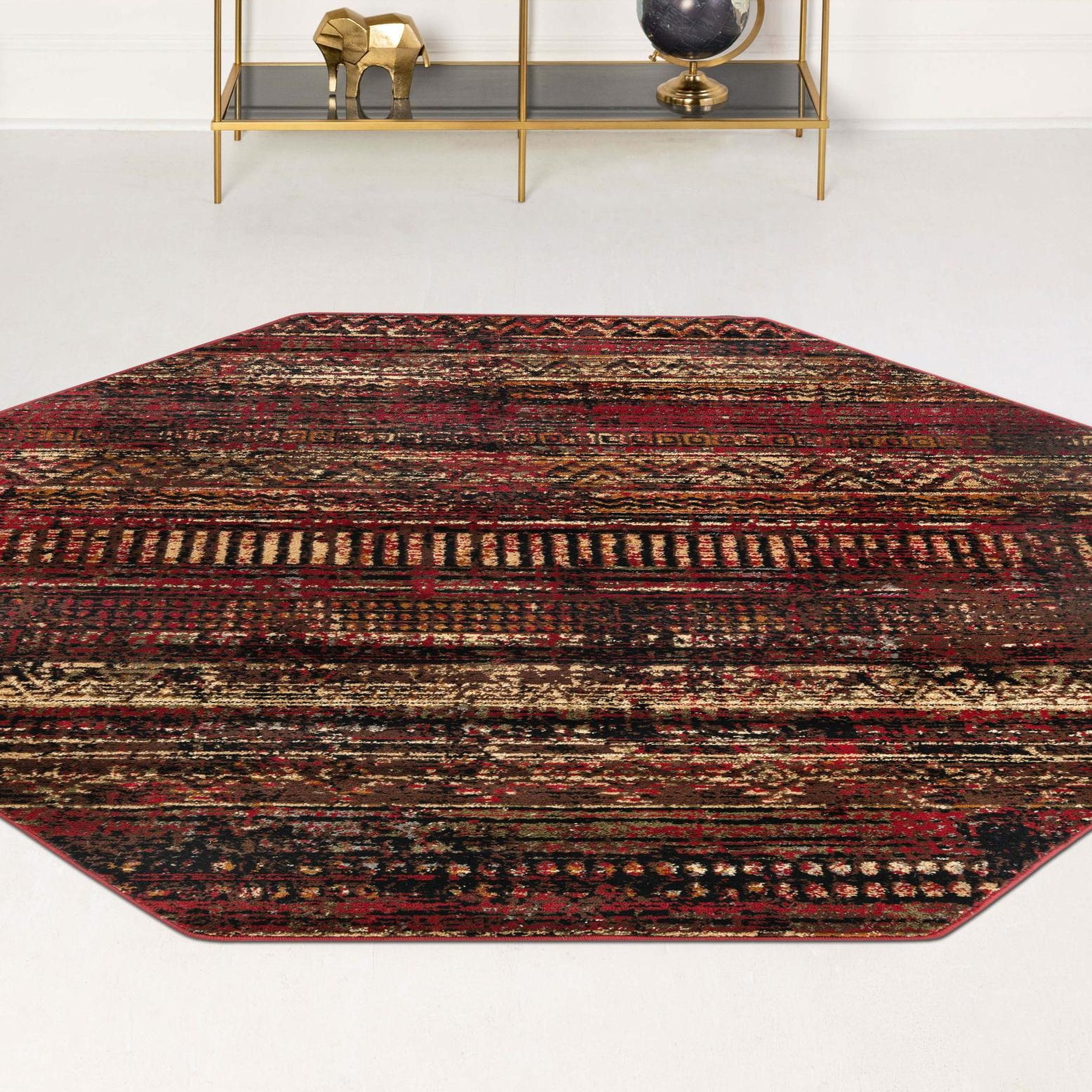 Unique Loom Saturn Collection Area Rug - Relay (3' 3" Octagon Burgundy ...