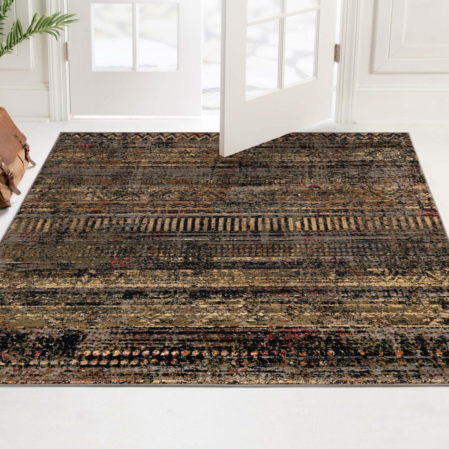 Unique Loom Saturn Collection Area Rug - Relay (5' 3" Square Blue/Black ...