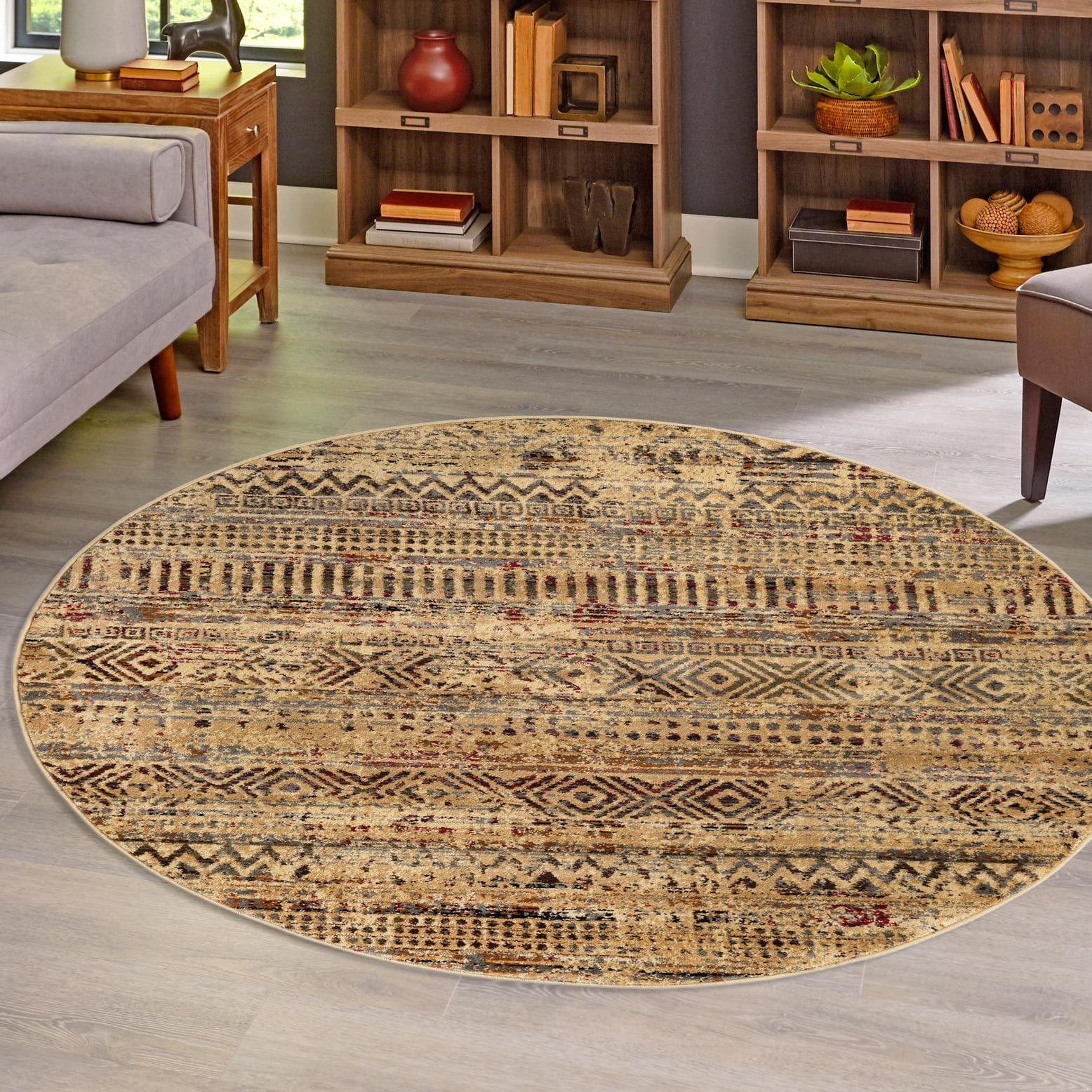 Unique Loom Saturn Collection Area Rug - Relay (7' Round Beige/Cream ...