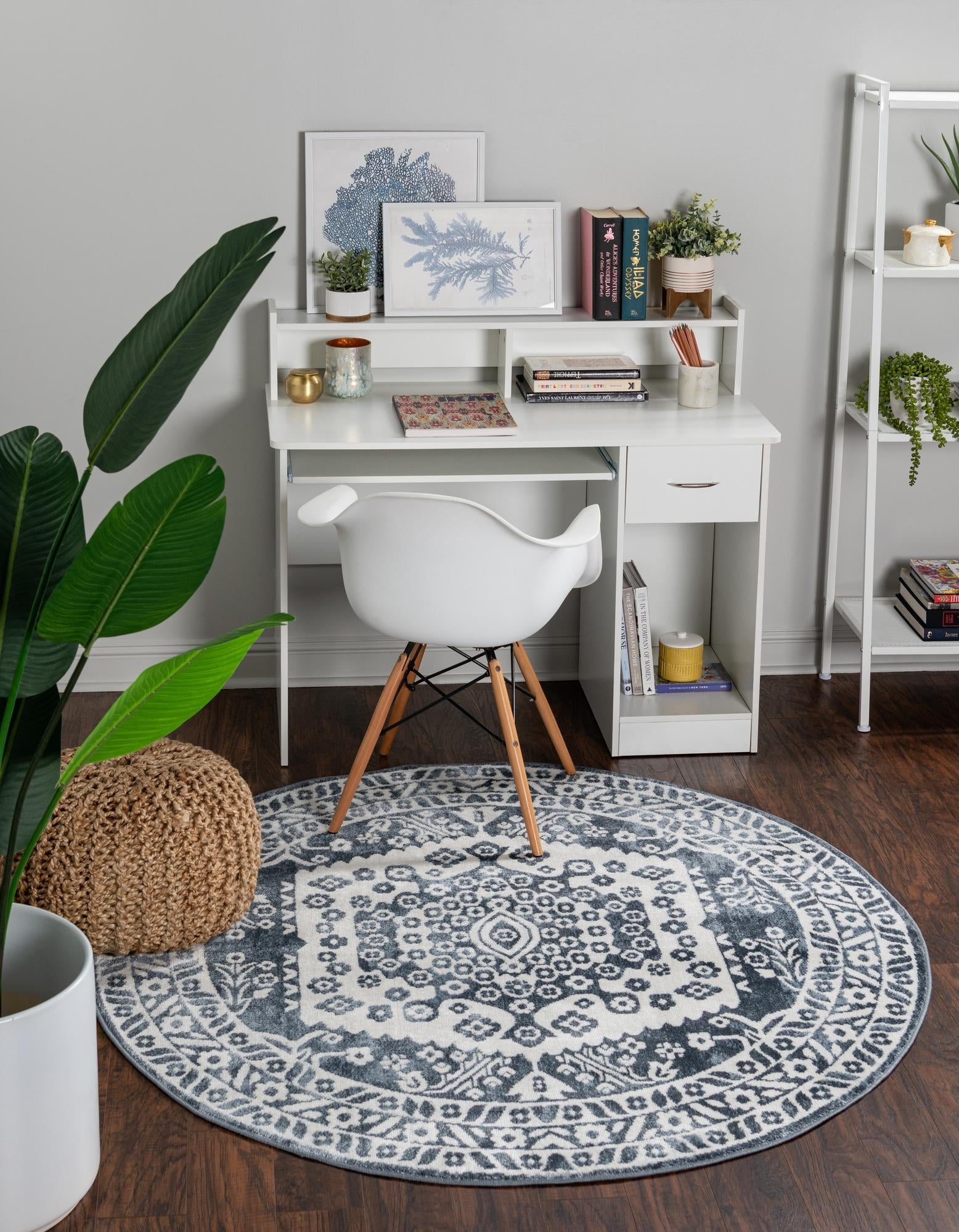 Unique Loom Sheldonian Oxford Rug Blue/Ivory 5' Round Border Bohemian ...