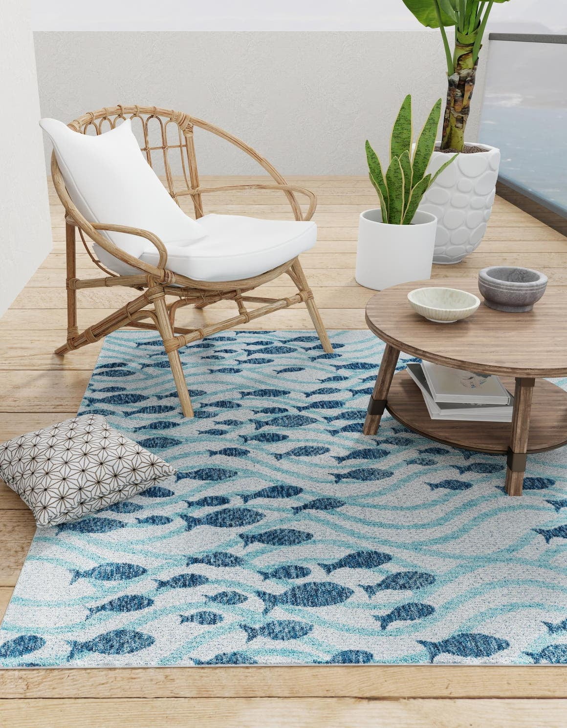 Unique Loom Shoal Outdoor Coastal Rug 12' 0 x 12' 0 Square Blue ...