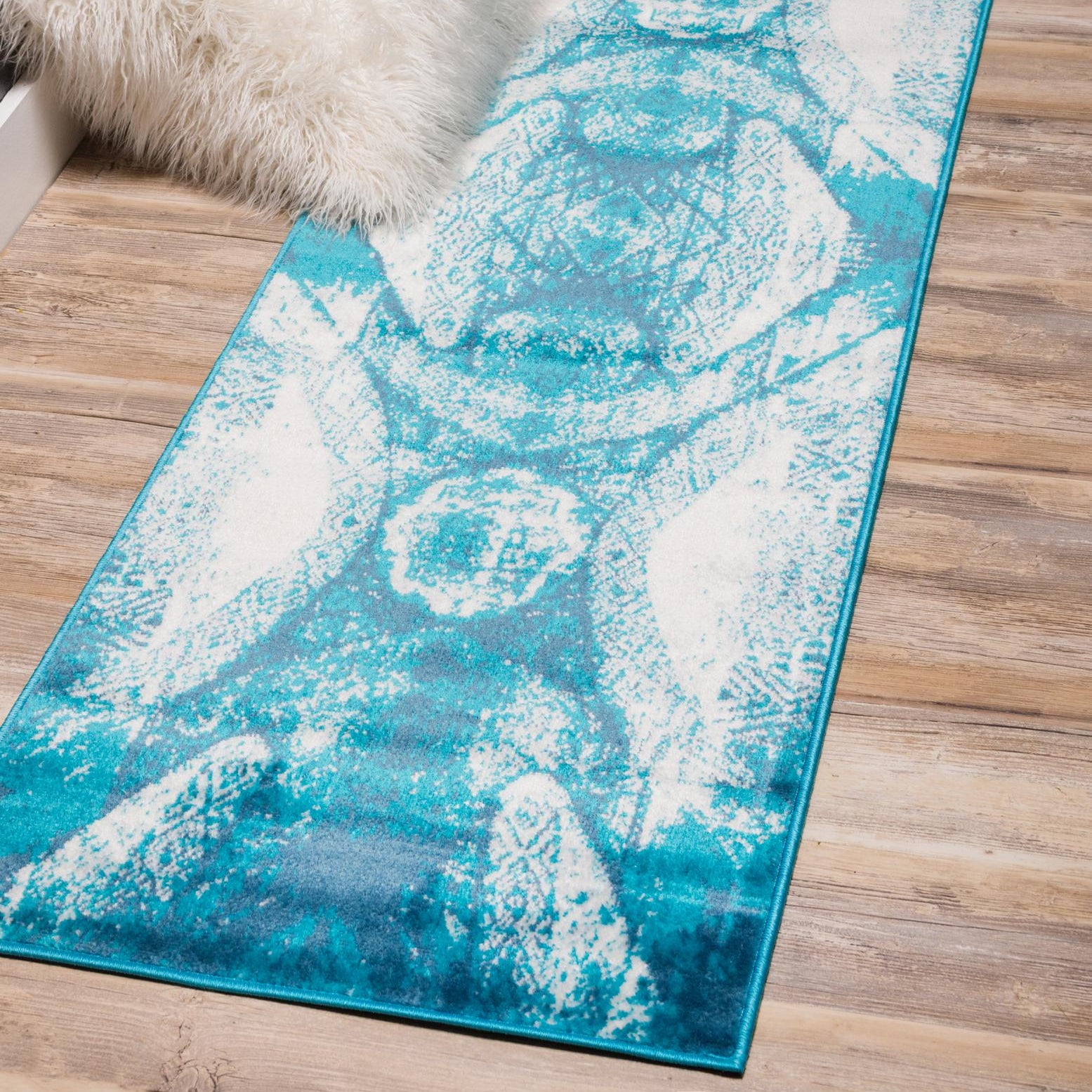 Unique Loom Sofia Collection Area Rug - Albert (3' 3" x 16' 5" Runner Turquoise/Ivory) - Walmart.com