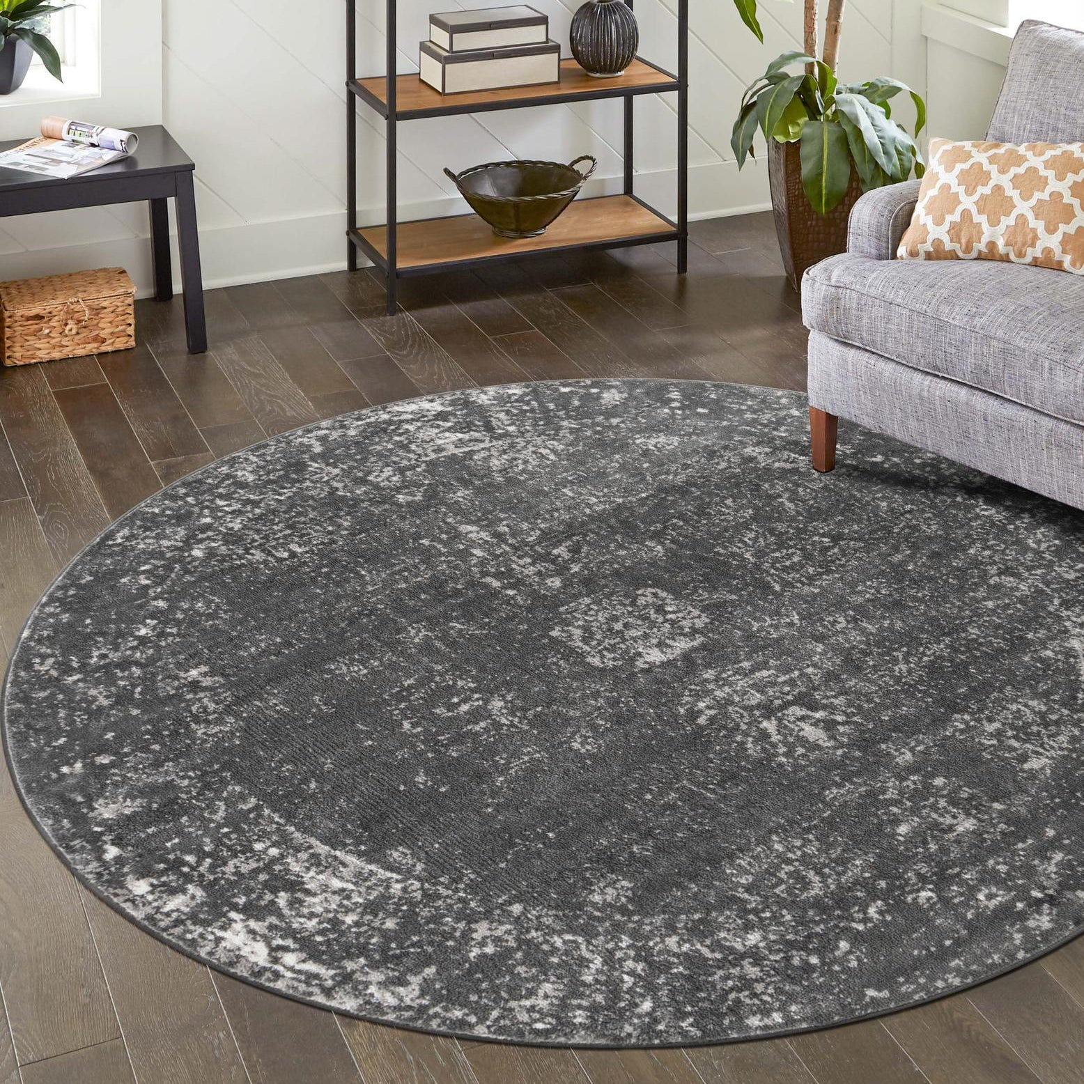 Unique Loom Sofia Collection Area Rug - Casino (5' 1" Round Dark Gray ...