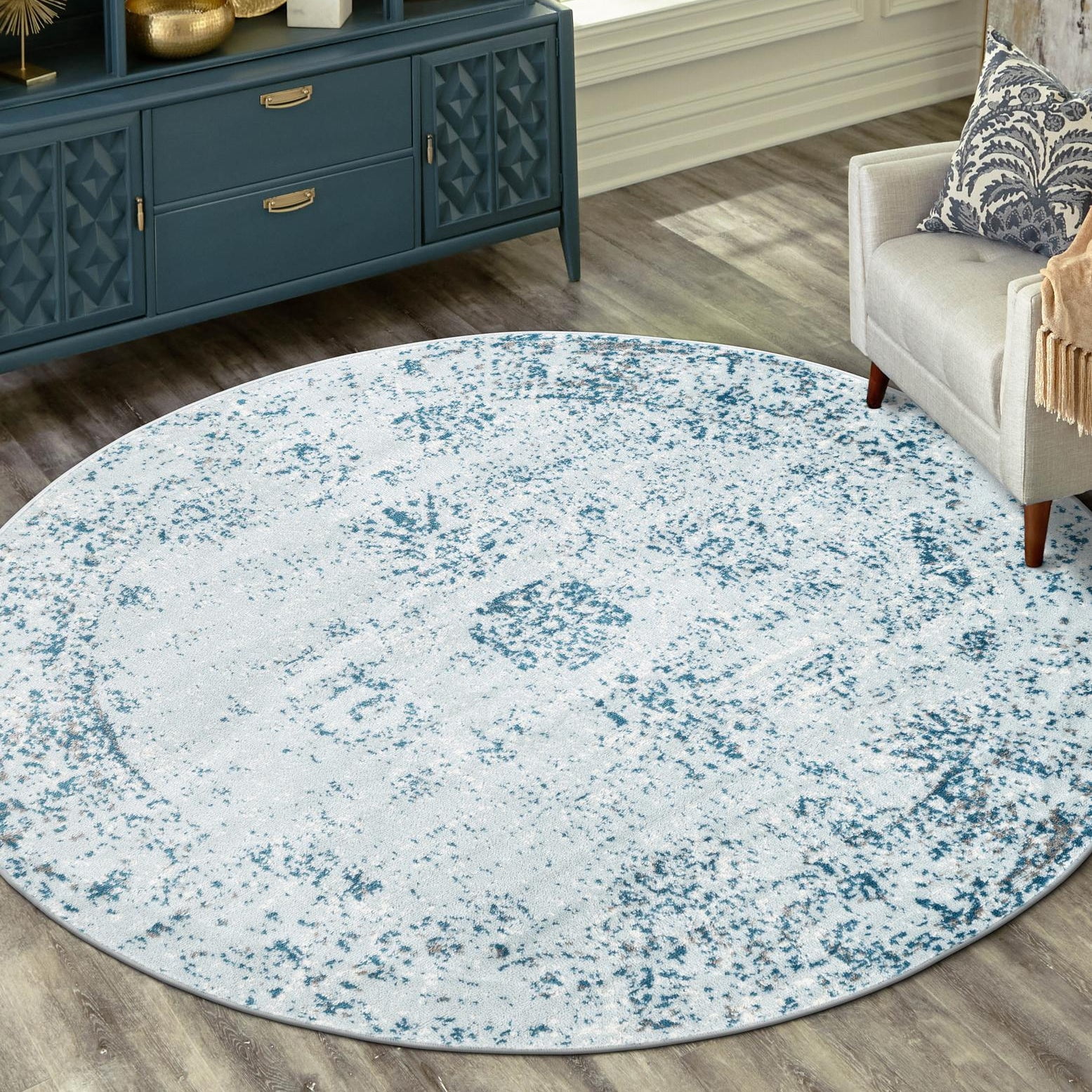 Unique Loom Sofia Collection Area Rug - Casino (5' 1" Round Light Blue ...