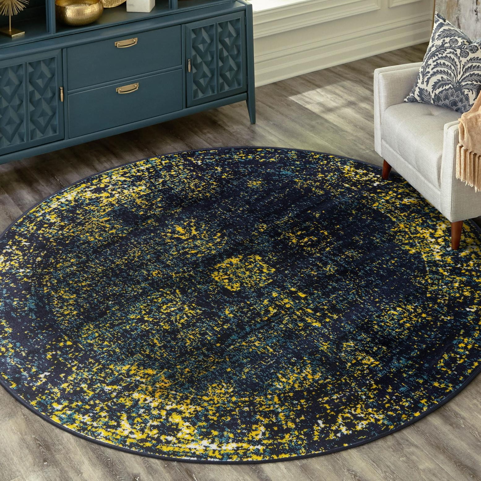 Unique Loom Sofia Collection Area Rug - Casino (5' Round Navy Blue ...