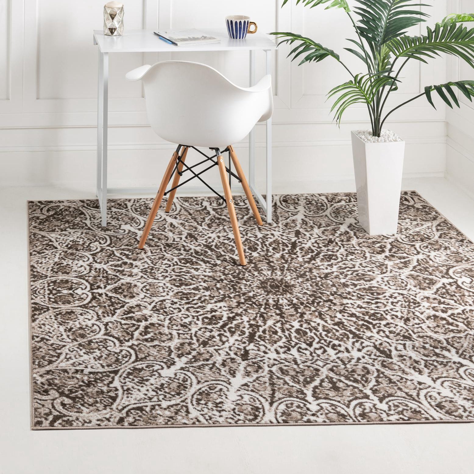 Unique Loom Sofia Collection Area Rug - Grace (8' Square Brown/Ivory ...