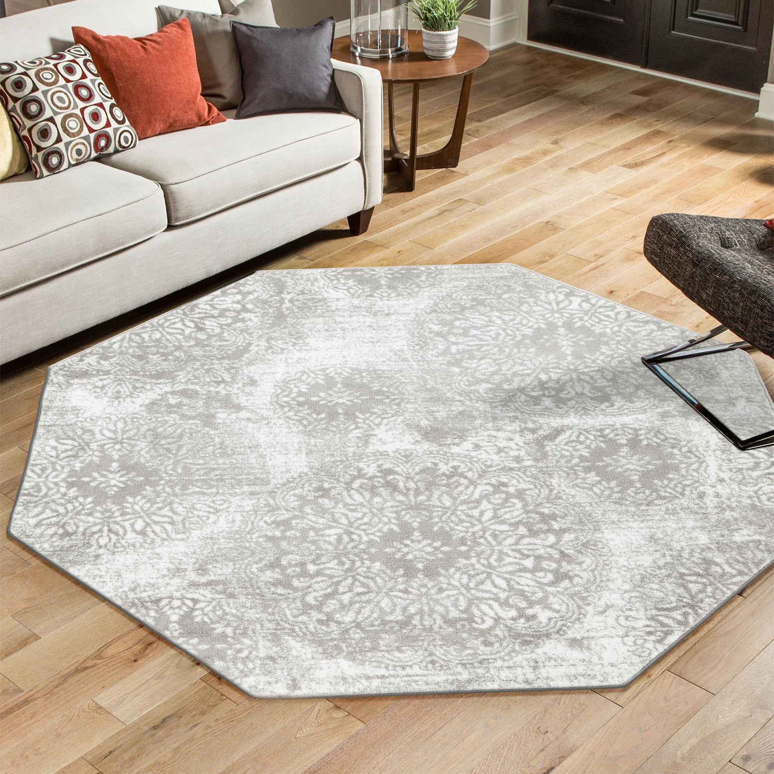 Unique Loom Sofia Collection Area Rug - Grand (4' 1" Octagon Light Gray ...