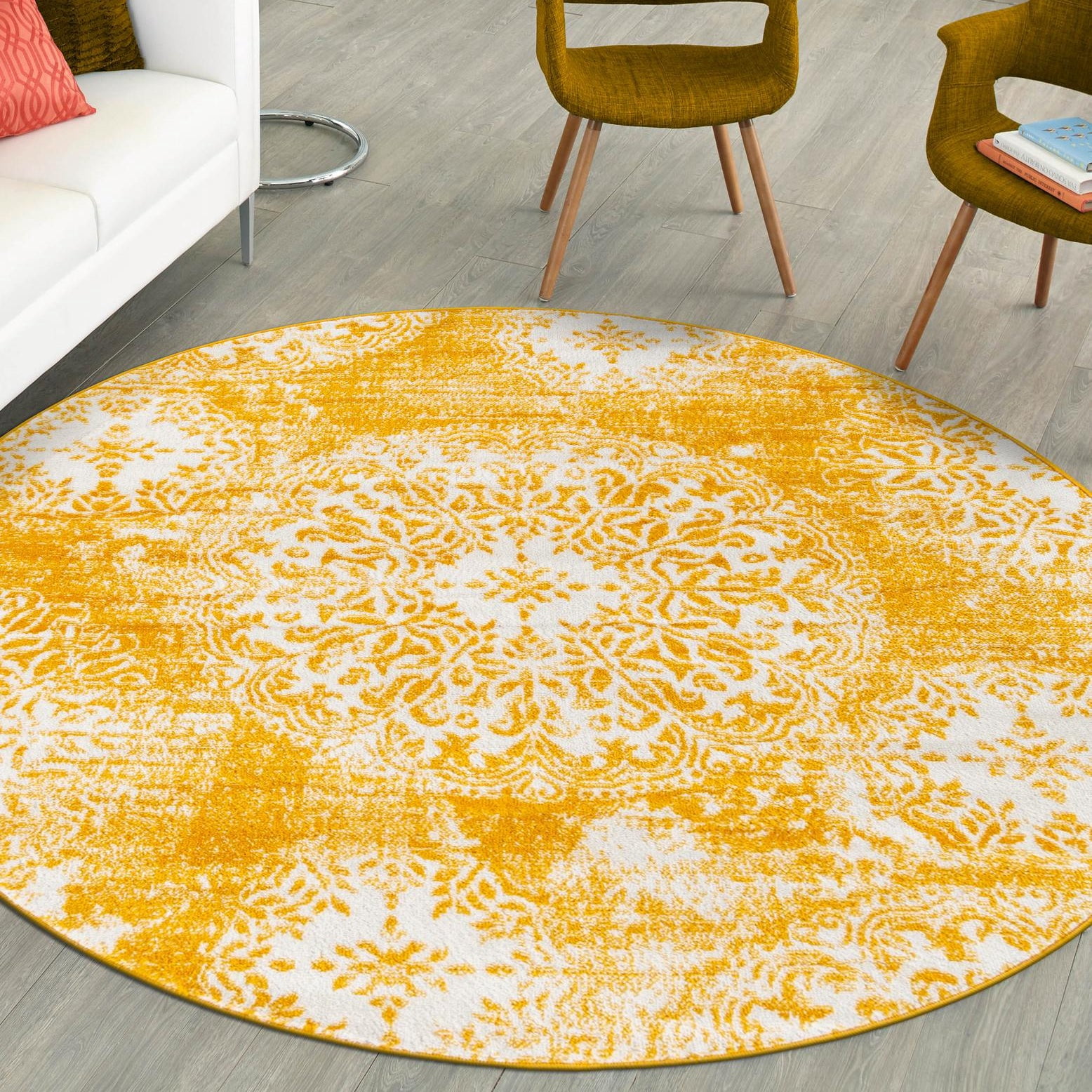 Unique Loom Sofia Collection Area Rug - Grand (5' 1" Round Yellow/Ivory ...