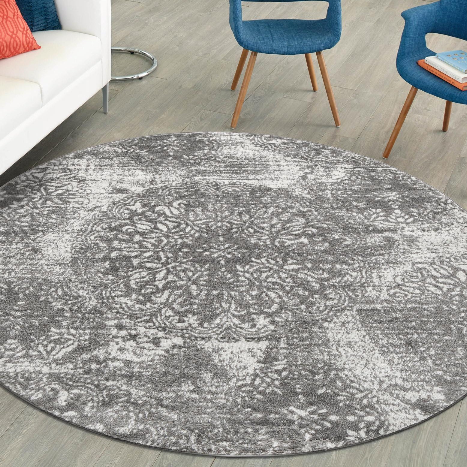 Unique Loom Sofia Collection - Grand Entry Carpet, 7'1" Round Gray ...