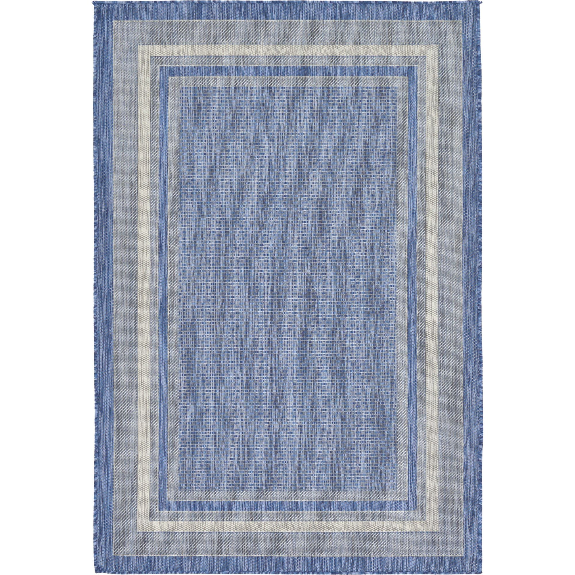 Unique Loom Soft Border Indoor/Outdoor Border Rug Blue/Ivory 4' 1" x 6 ...