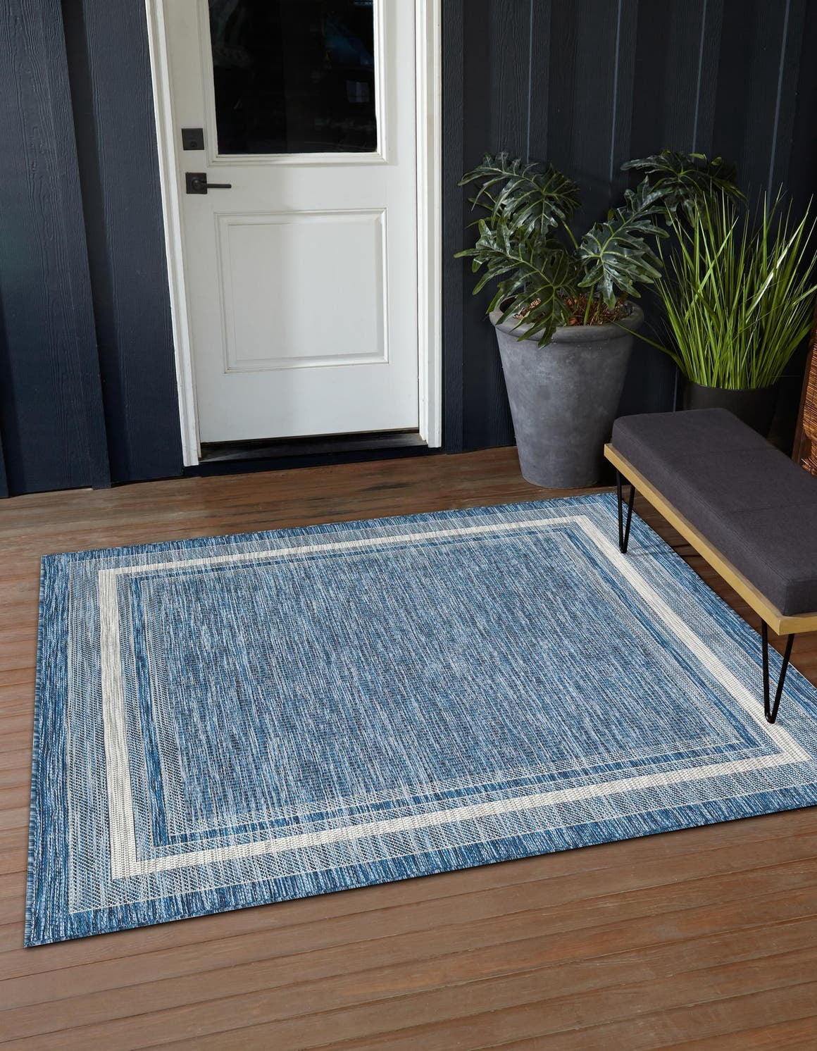 Unique Loom Soft Border Outdoor Border Rug 10' 8 x 10' 8 Square Blue ...