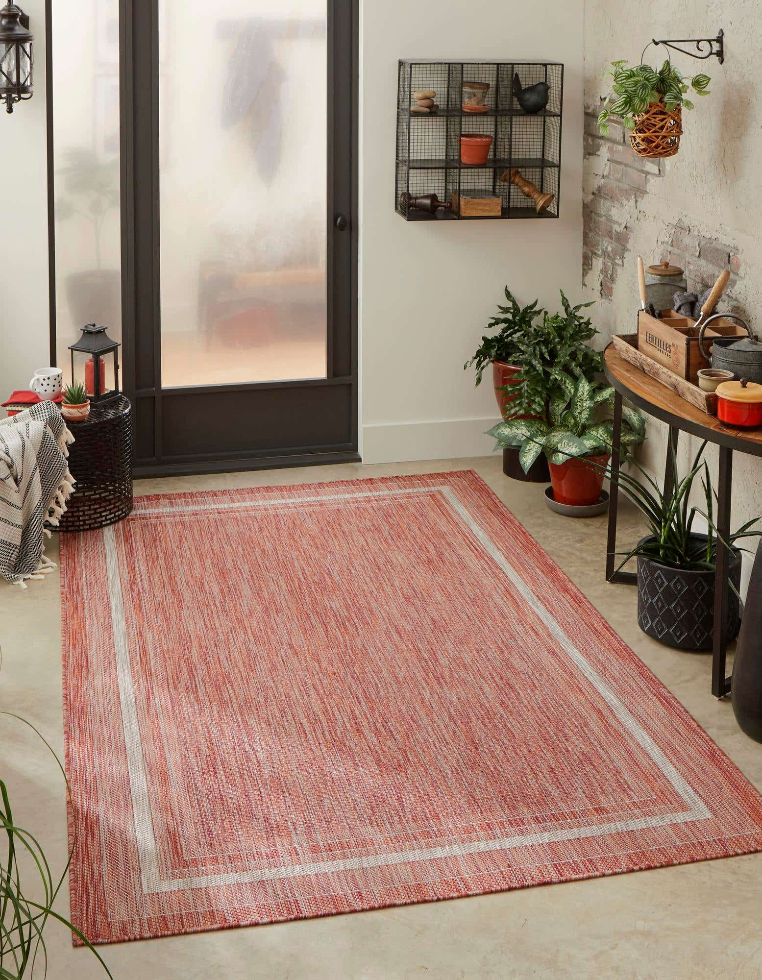 Unique Loom Soft Border Outdoor Border Rug 2' 0 x 3' 1 Rectangle Rust ...