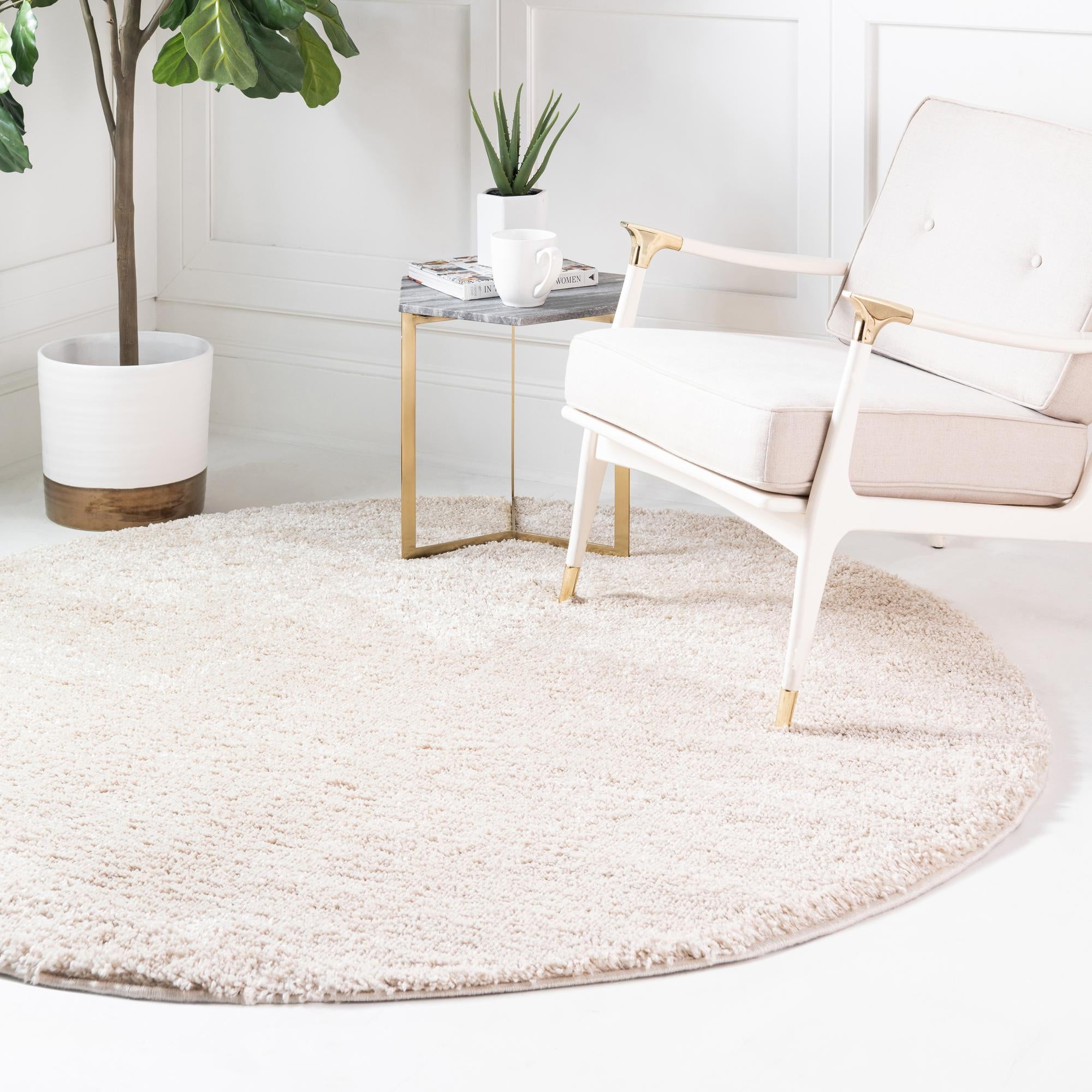 Unique Loom Soft Solid Shag Collection Area Rug - Aras (6' 1" Round ...