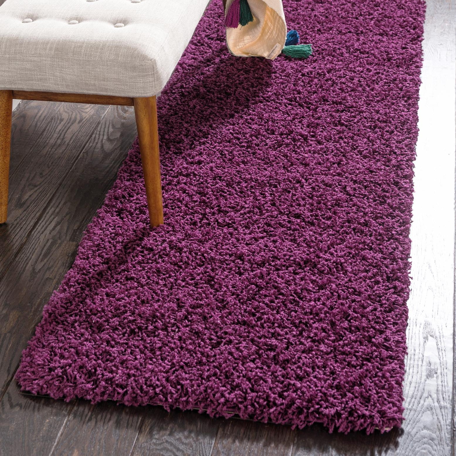 Unique Loom Solid Shag Collection Area Rug (2' 2" x 6' Runner Eggplant ...