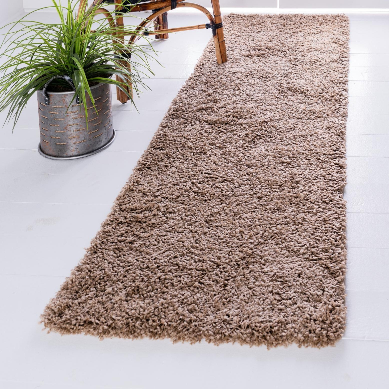 Unique Loom Solid Shag Collection Area Rug (2' 6" x 19' 8" Runner Sandy ...