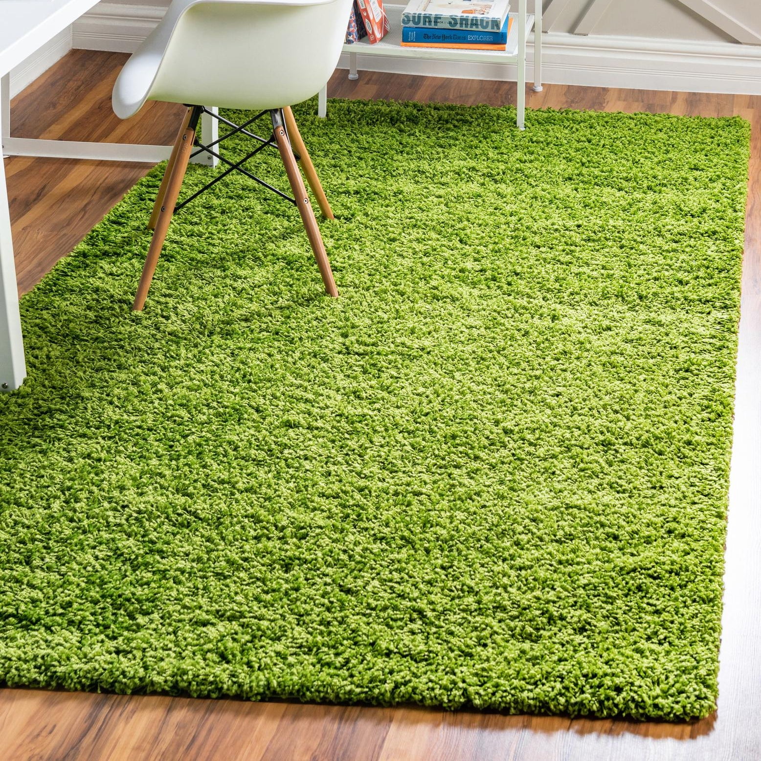 Unique Loom Solid Shag Collection Area Rug (2' x 3' 1" Rectangle Grass ...