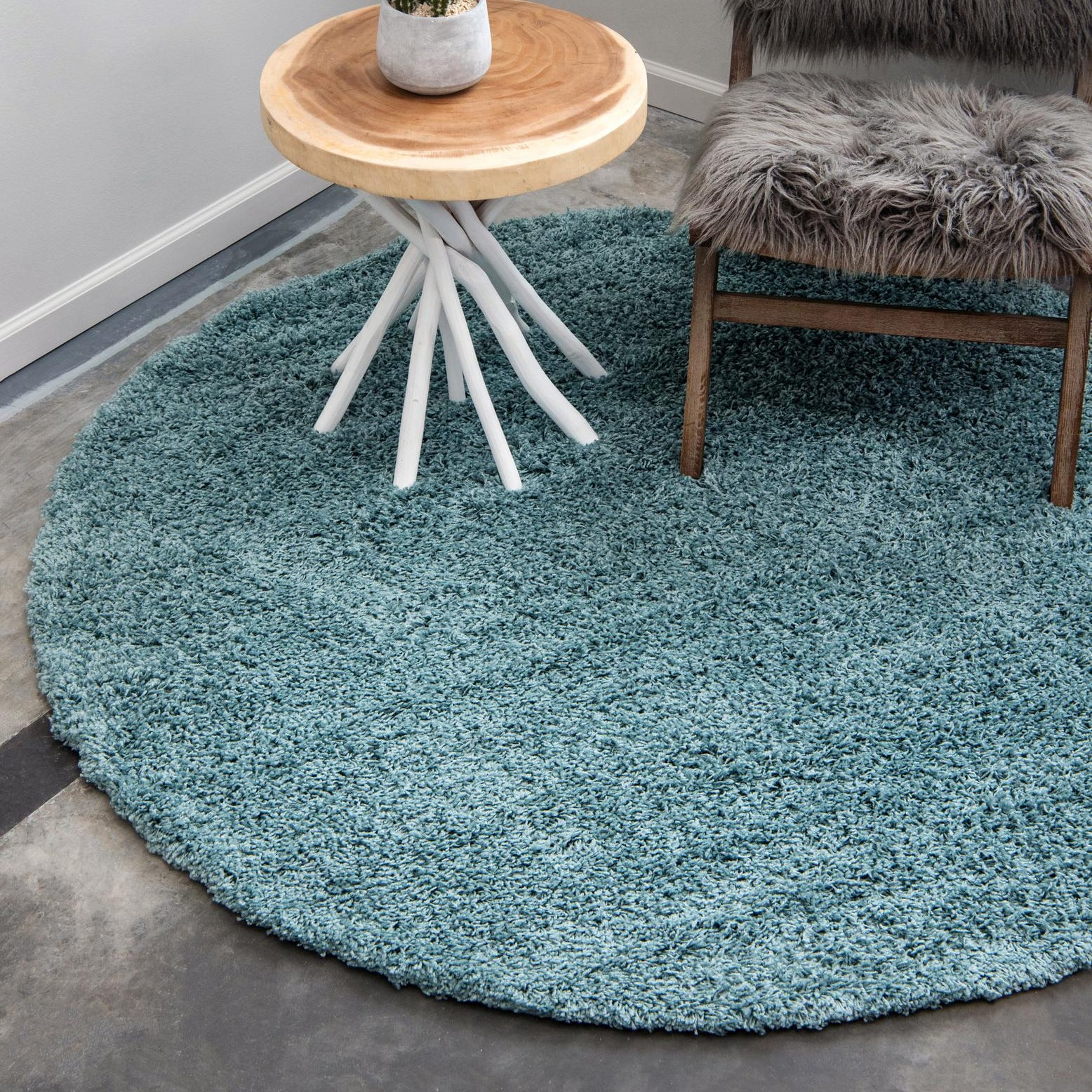 Unique Loom Solid Shag Collection Area Rug (4' 1" Round Light Slate ...