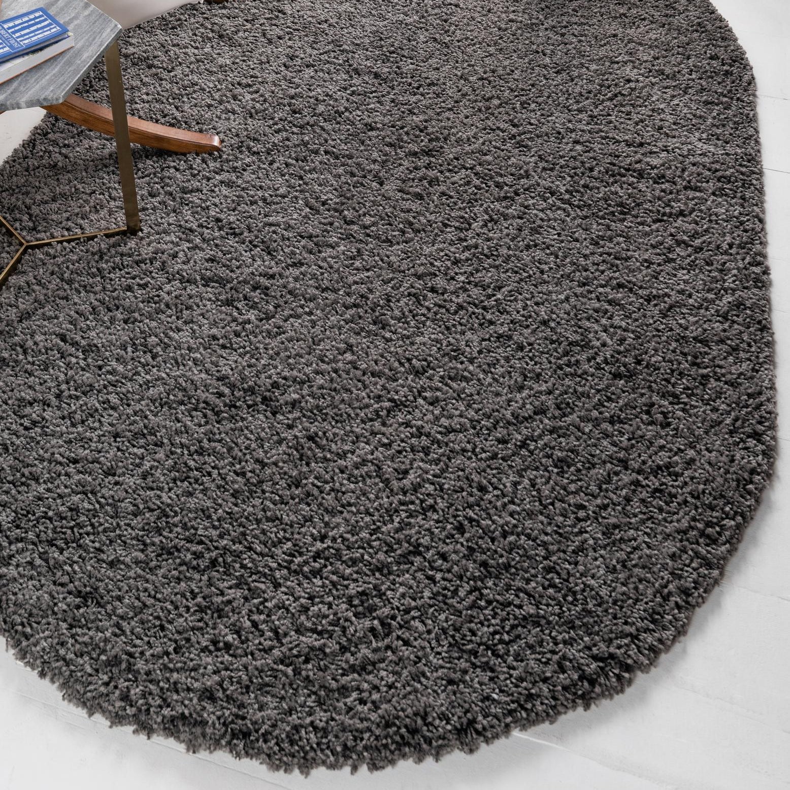 Unique Loom Solid Shag Collection Area Rug (4' x 6' Oval Graphite Gray ...