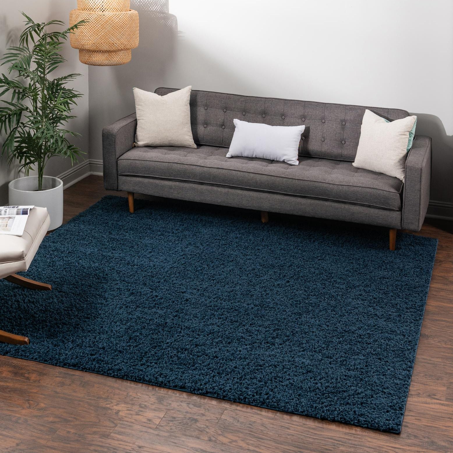 Unique Loom Solid Shag Collection Area Rug (5' 1" Square Sapphire Blue ...