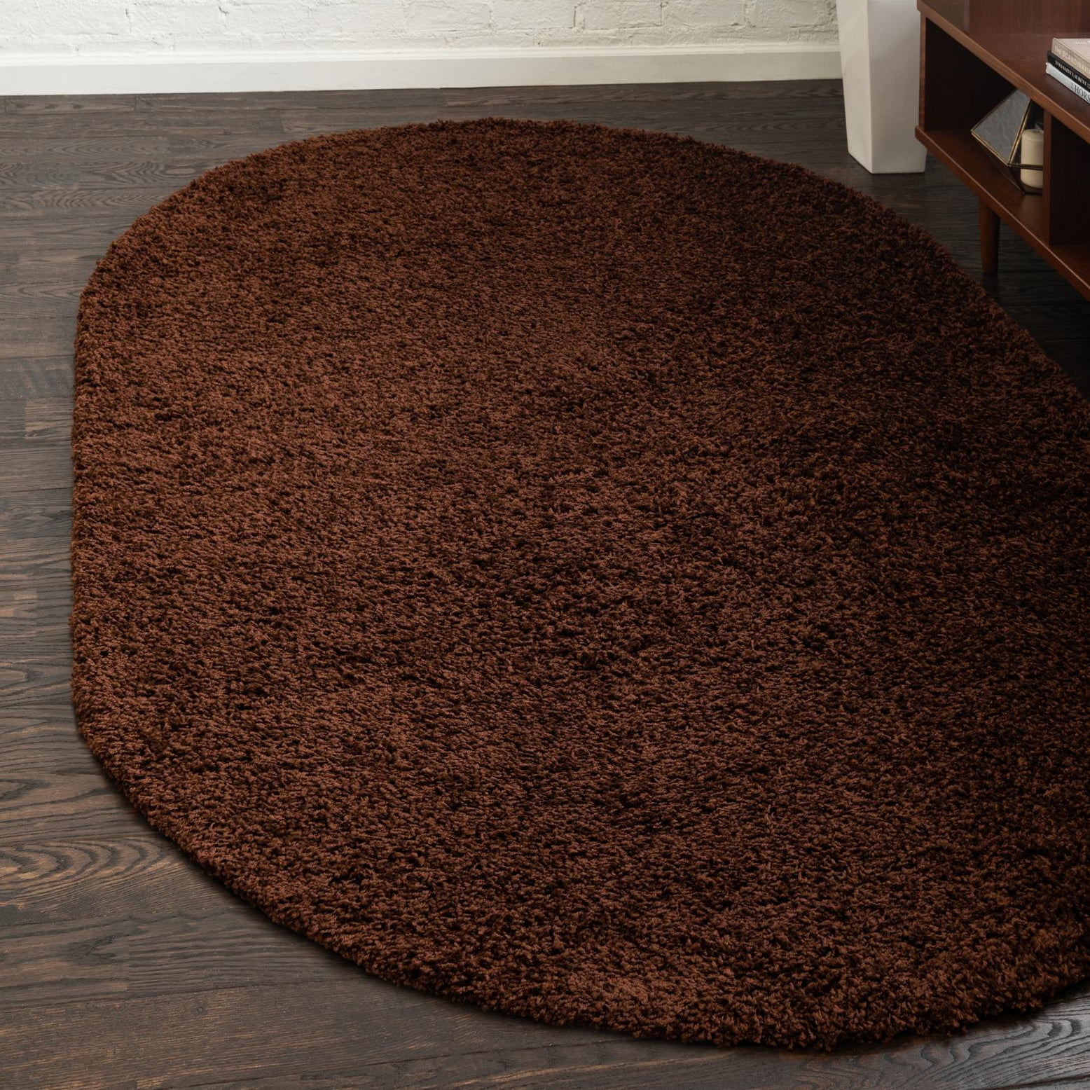Unique Loom Solid Shag Collection Area Rug (5' 1" x 8' Oval Chocolate ...