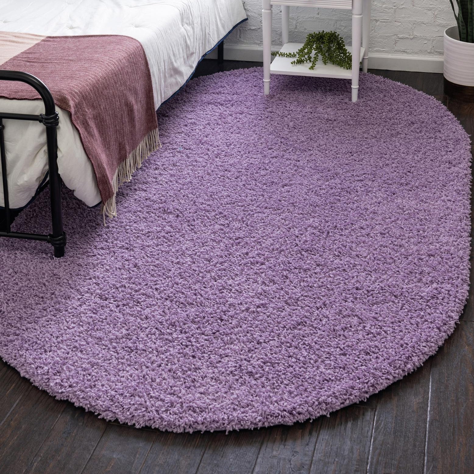 Unique Loom Solid Shag Collection Area Rug (5' 1" x 8' Oval Lilac ...