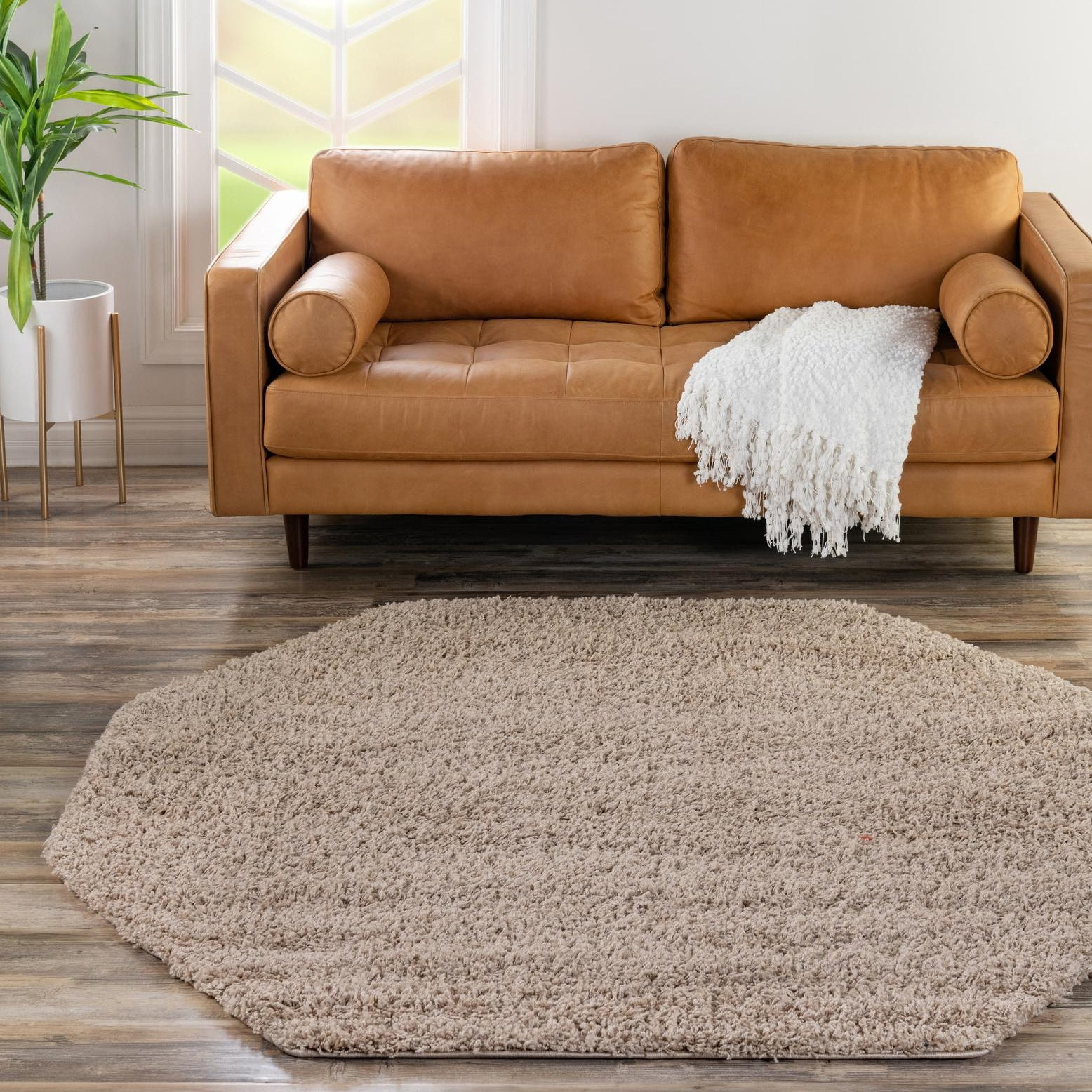 Unique Loom Solid Shag Collection Area Rug (8' Octagon Taupe) - Walmart.com