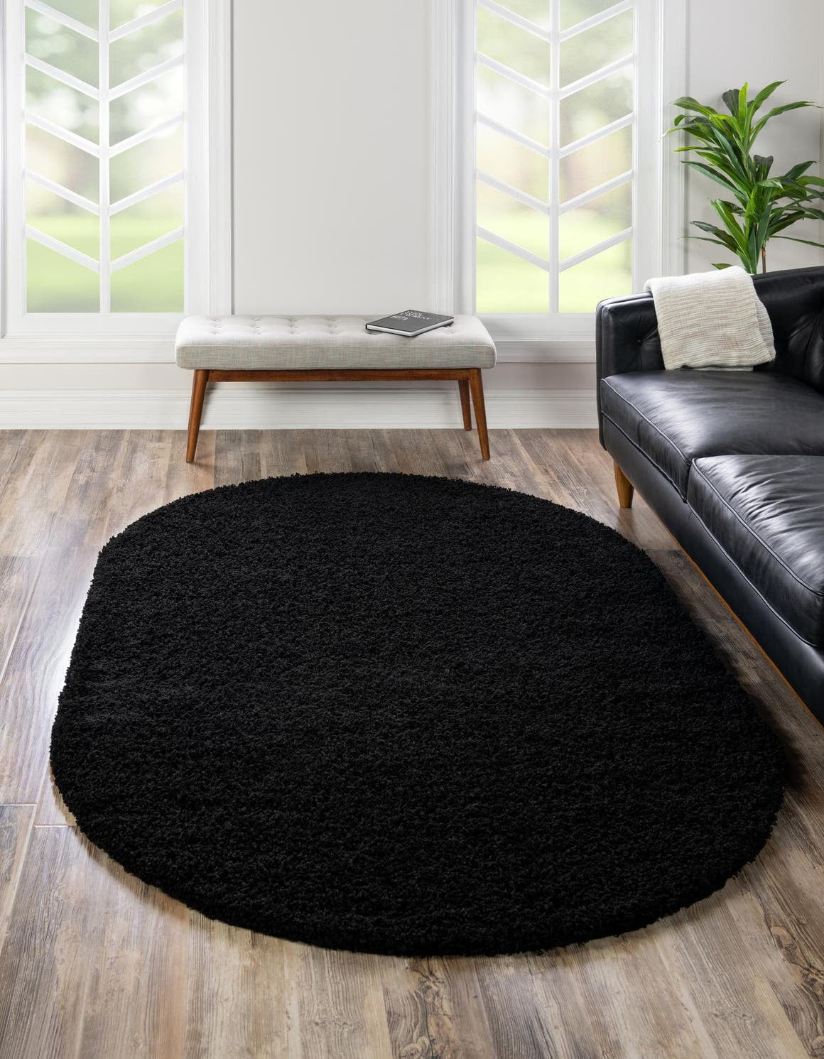 Unique Loom Solid Shag Rug Jet Black 3' 3" x 5' 3" Oval Solid Modern ...